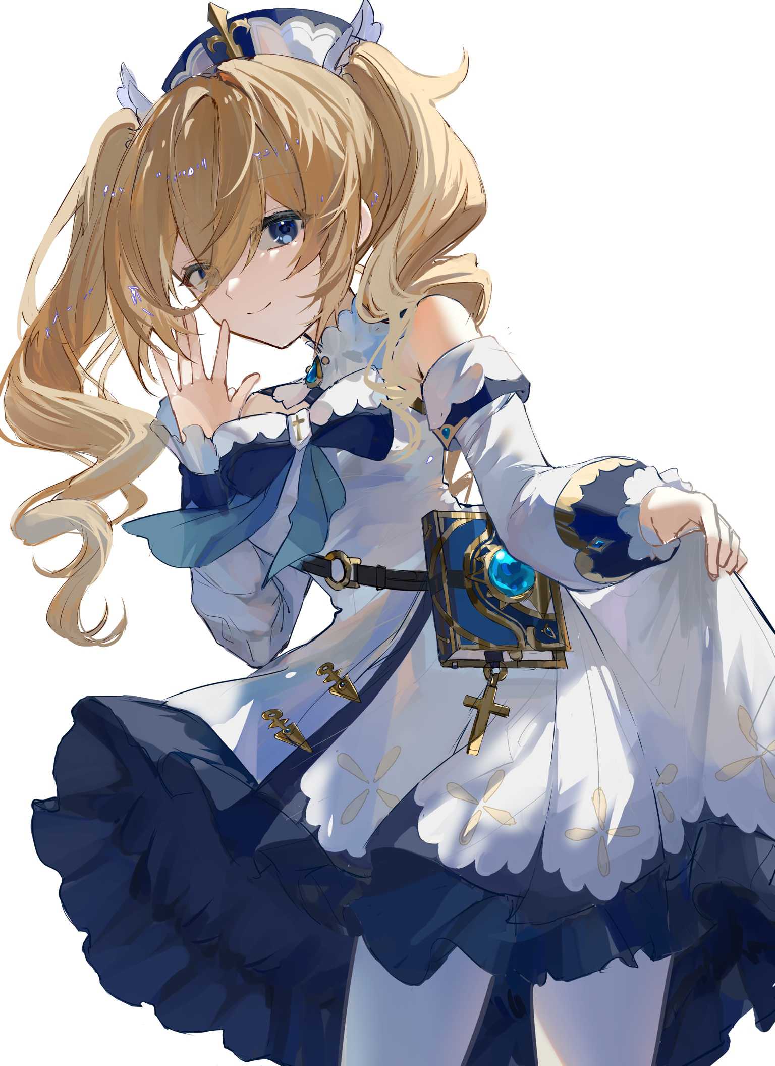 Safebooru - 1girl barbara (genshin impact) blonde hair blue eyes book bow bowtie clothes lift ...