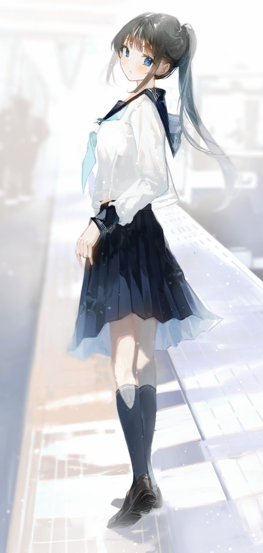 Safebooru - 1girl bangs black legwear black sailor collar black skirt blue eyes blue neckerchief ...