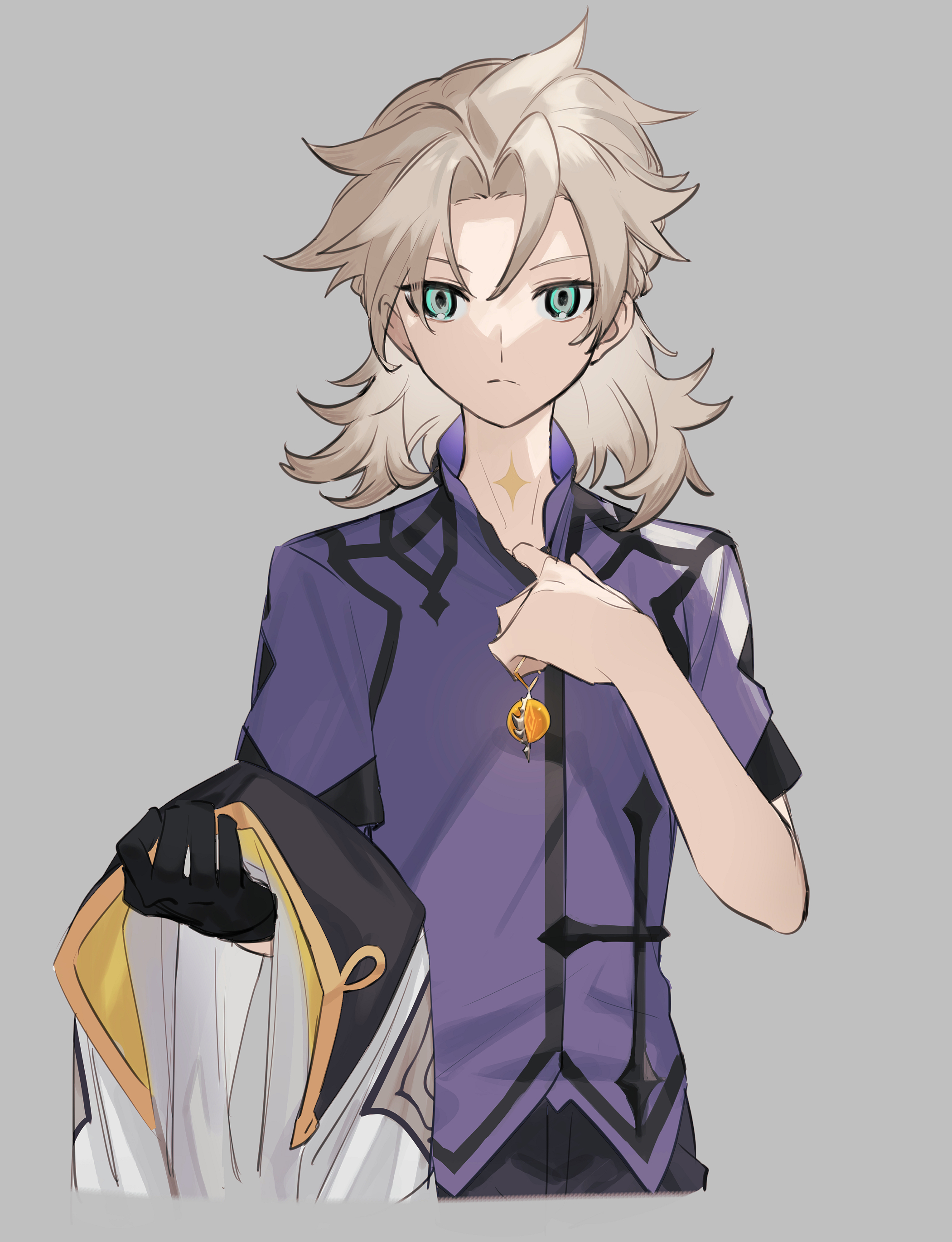 Safebooru - 1boy absurdres albedo (genshin impact) aqua eyes bangs black gloves blue shirt ...