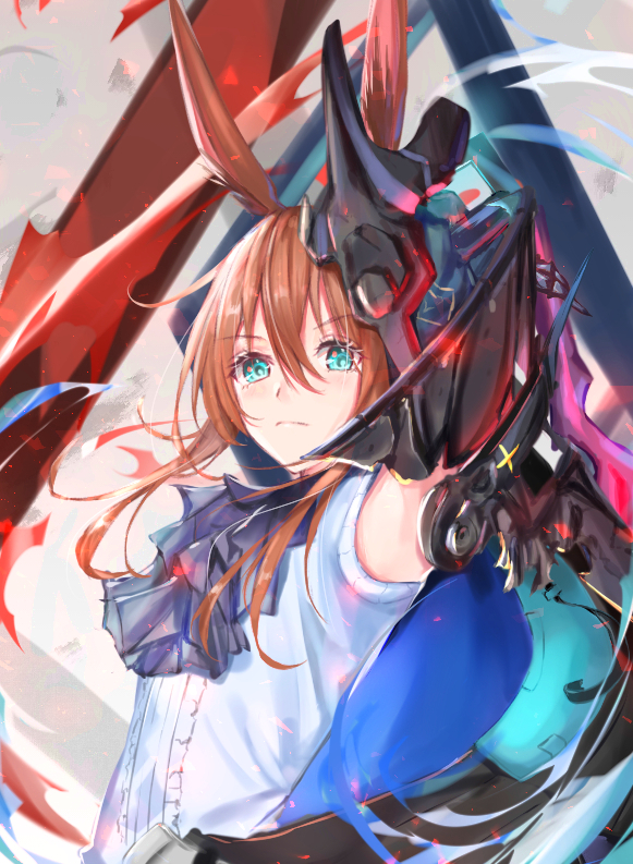 Safebooru - 1girl amiya (arknights) amiya (guard) (arknights) animal ears arknights arm up bangs ...
