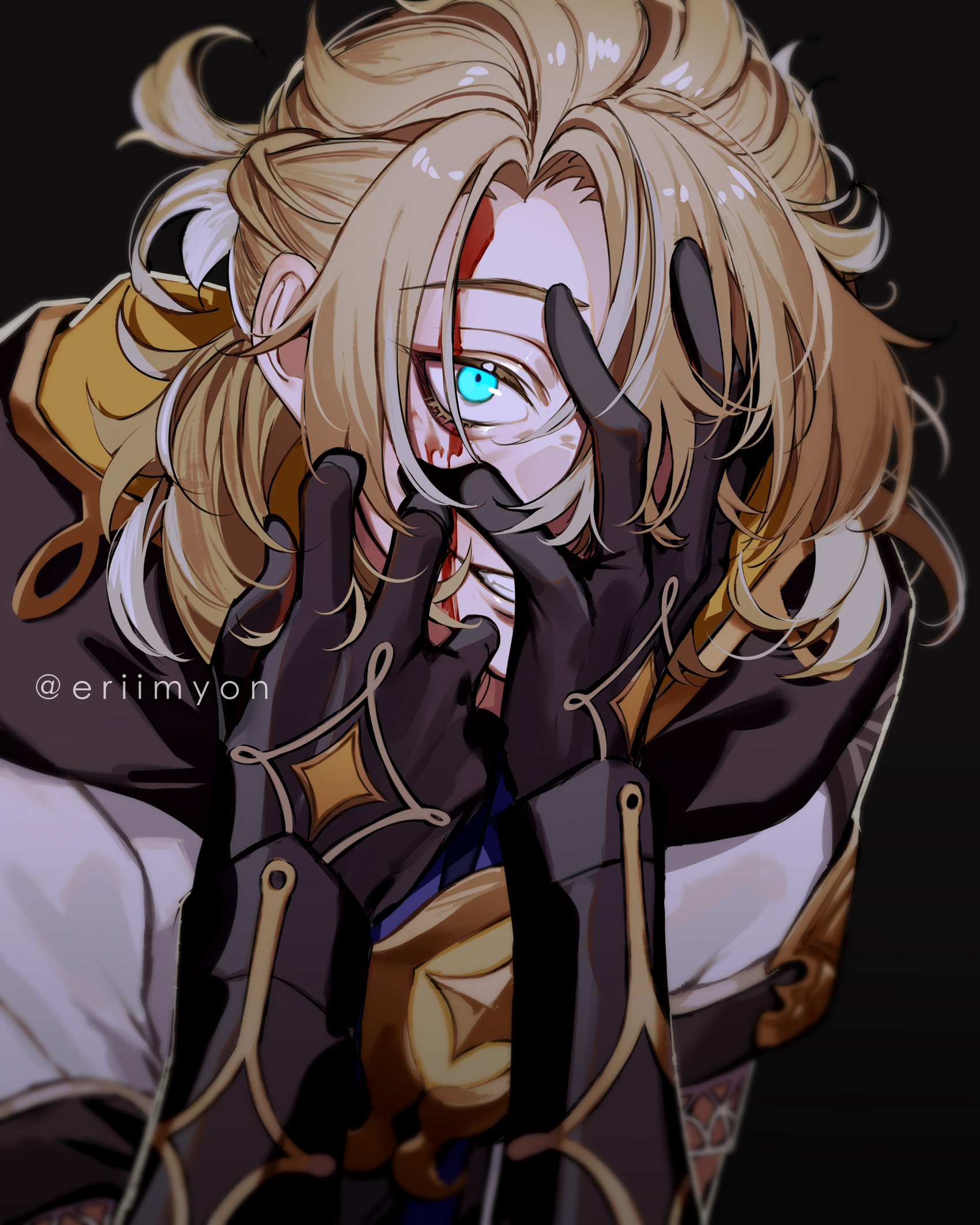Safebooru - 1boy albedo (genshin impact) aqua eyes black gloves blonde hair blood blood on face ...