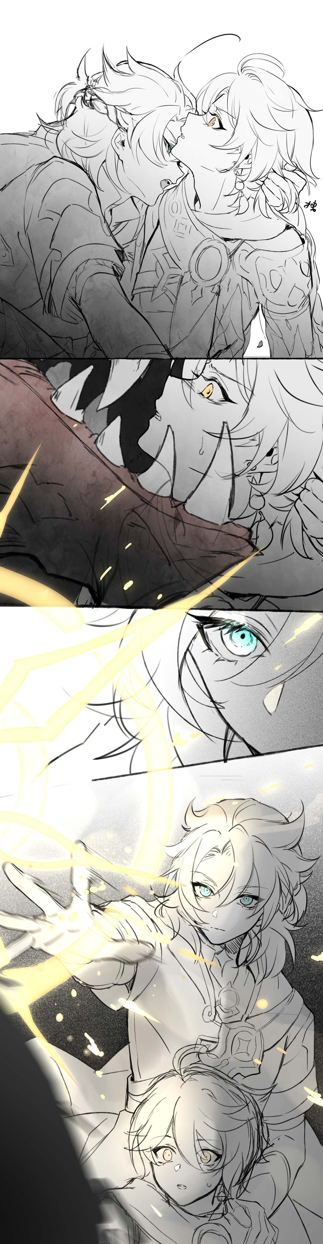 Safebooru - 2boys absurdres aether (genshin impact) ahoge albedo (genshin impact) aqua eyes ...