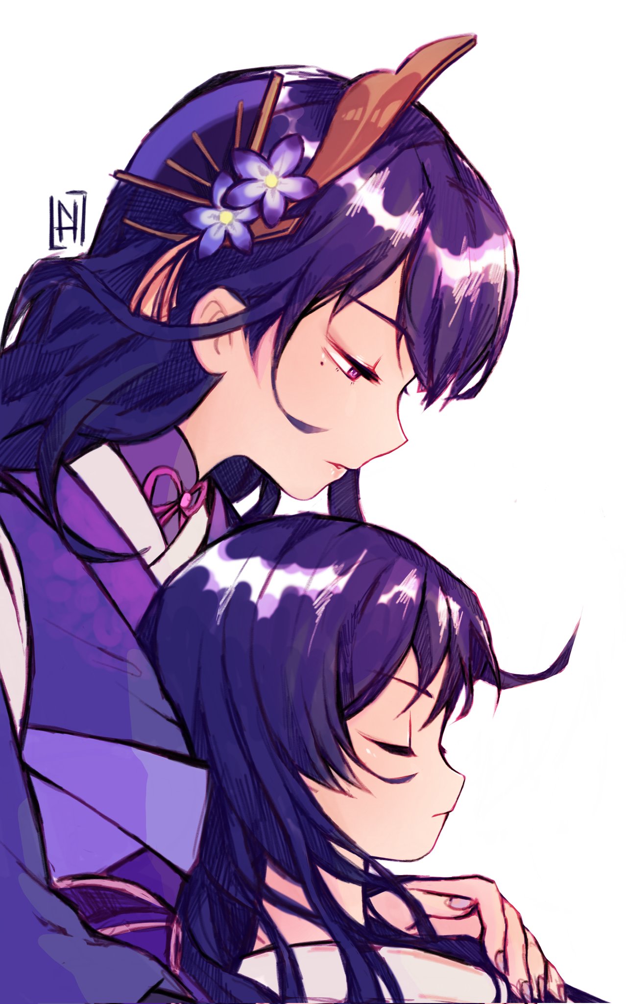 Safebooru - 1boy 1girl bangs braid braided ponytail closed mouth ...