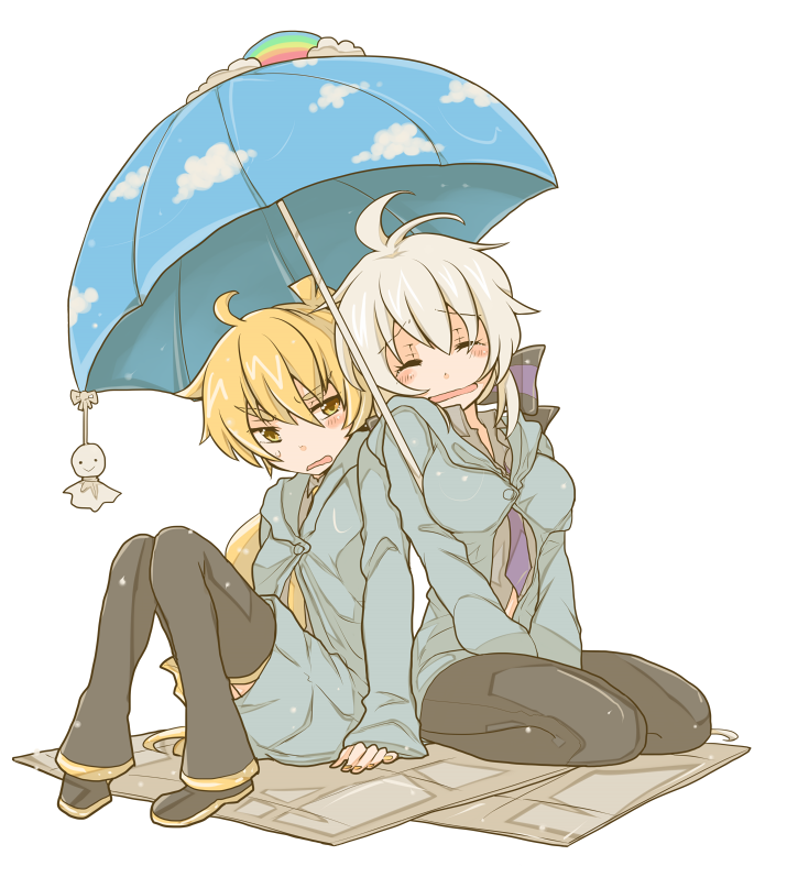 Safebooru - 2girls ahoge akita neru arm support arms between legs back-to-back bangs blonde hair ...