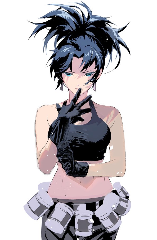 Safebooru - 1girl adjusting clothes adjusting gloves ammunition belt bare shoulders black gloves ...