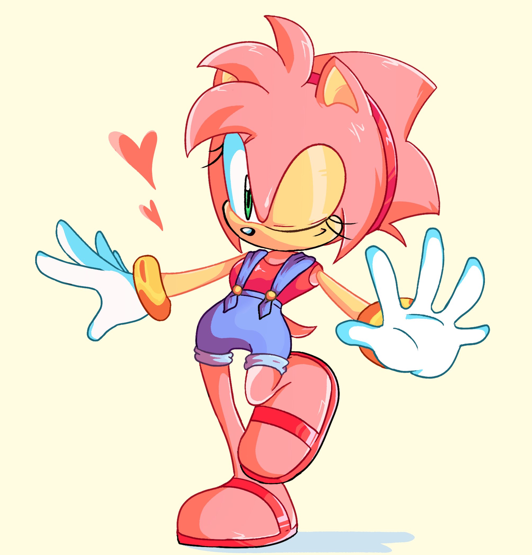 Safebooru - 1girl alternate costume amy rose animal ears animal nose bangs blue overalls breasts ...