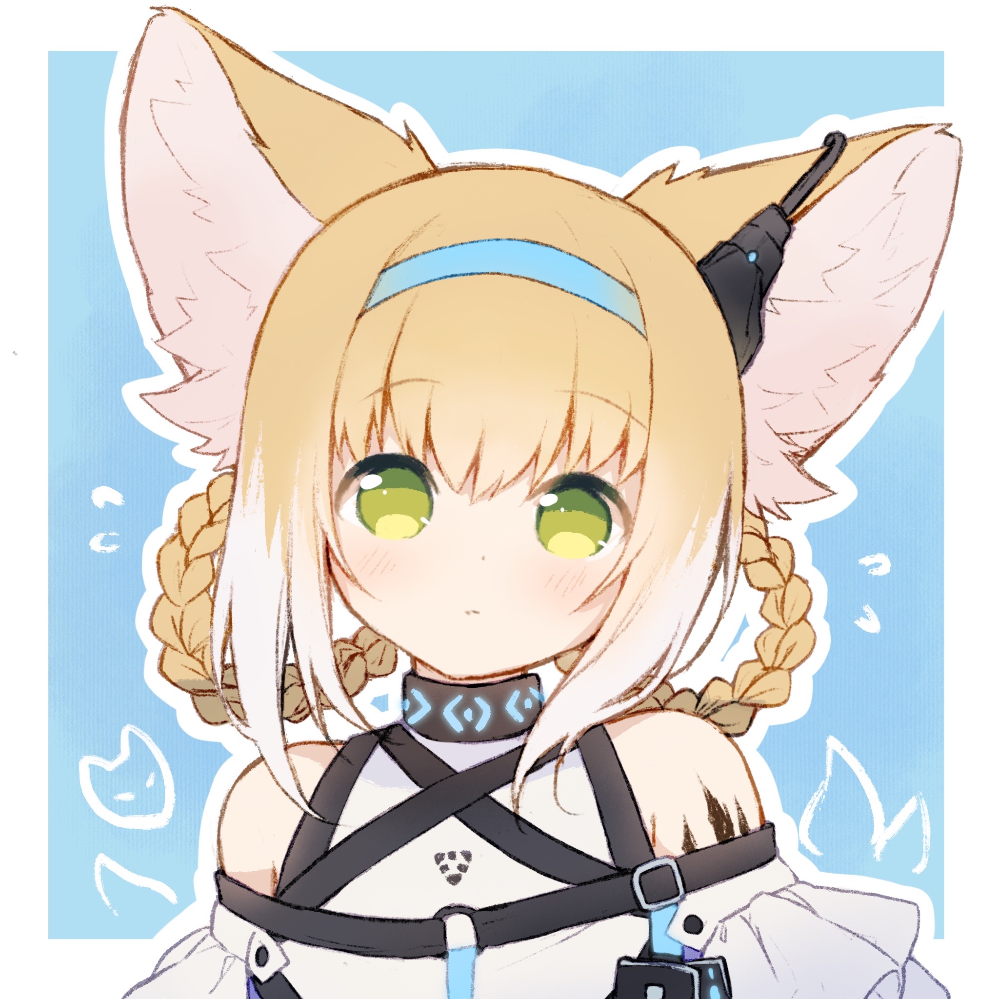 Safebooru - 1girl animal ears arknights bare shoulders black collar blonde hair blue background ...