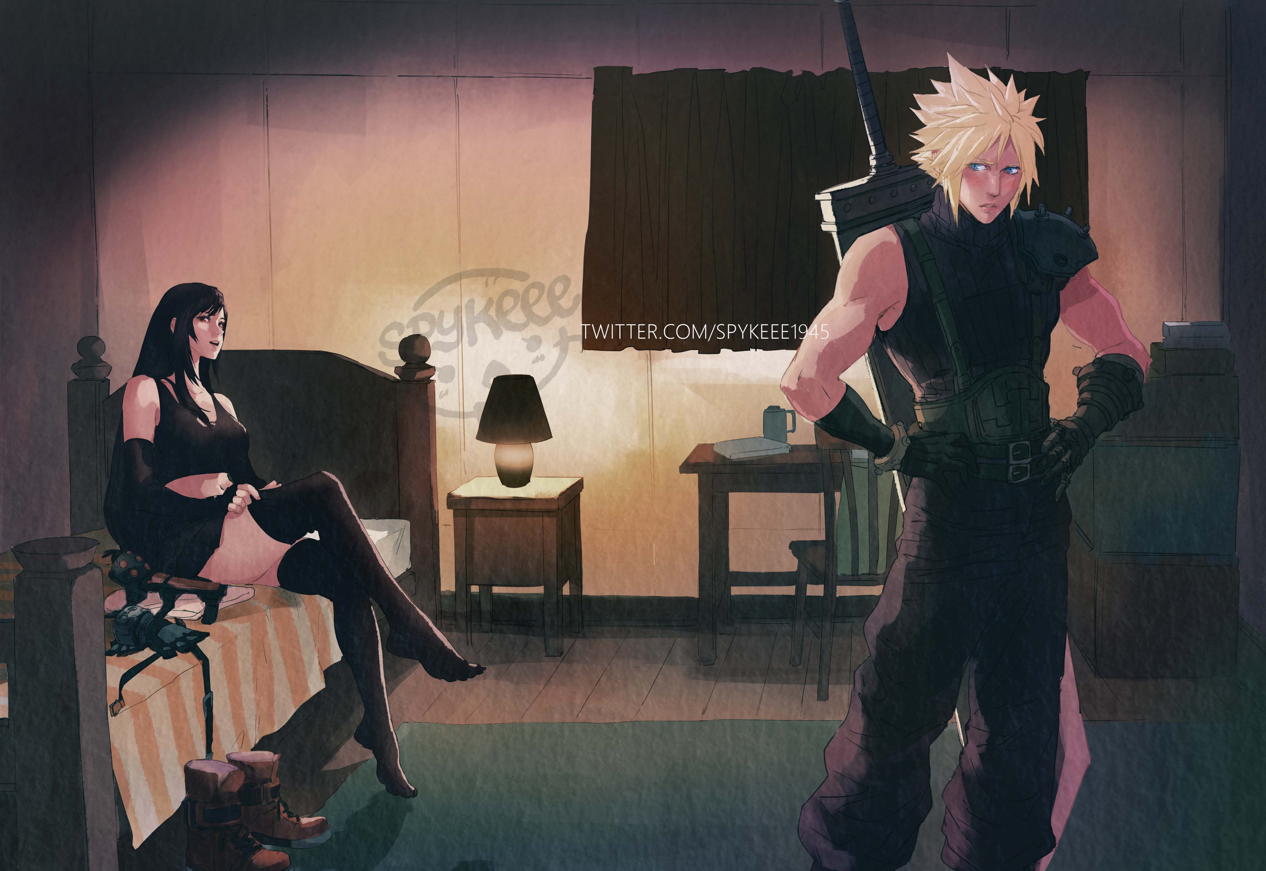 Safebooru - 1boy 1girl absurdres armor artist name bare shoulders bedroom black gloves black ...