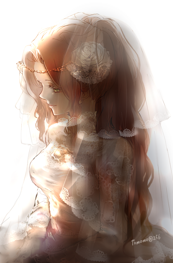 Safebooru - 1girl aerith gainsborough alternate costume bangs breasts bridal veil brown hair ...