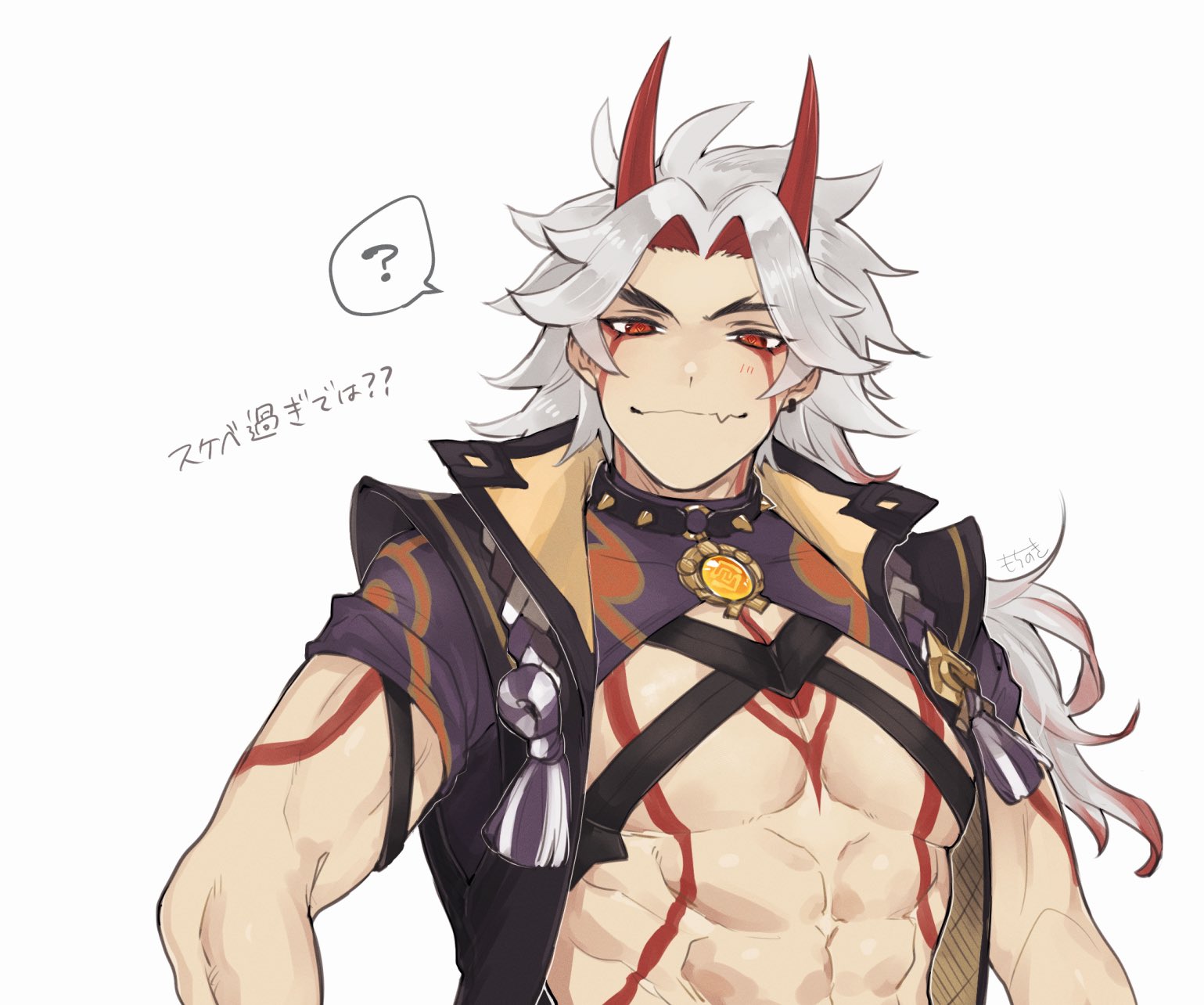 Safebooru - 1boy ? arataki itto bodypaint choker crop top earrings fang ...