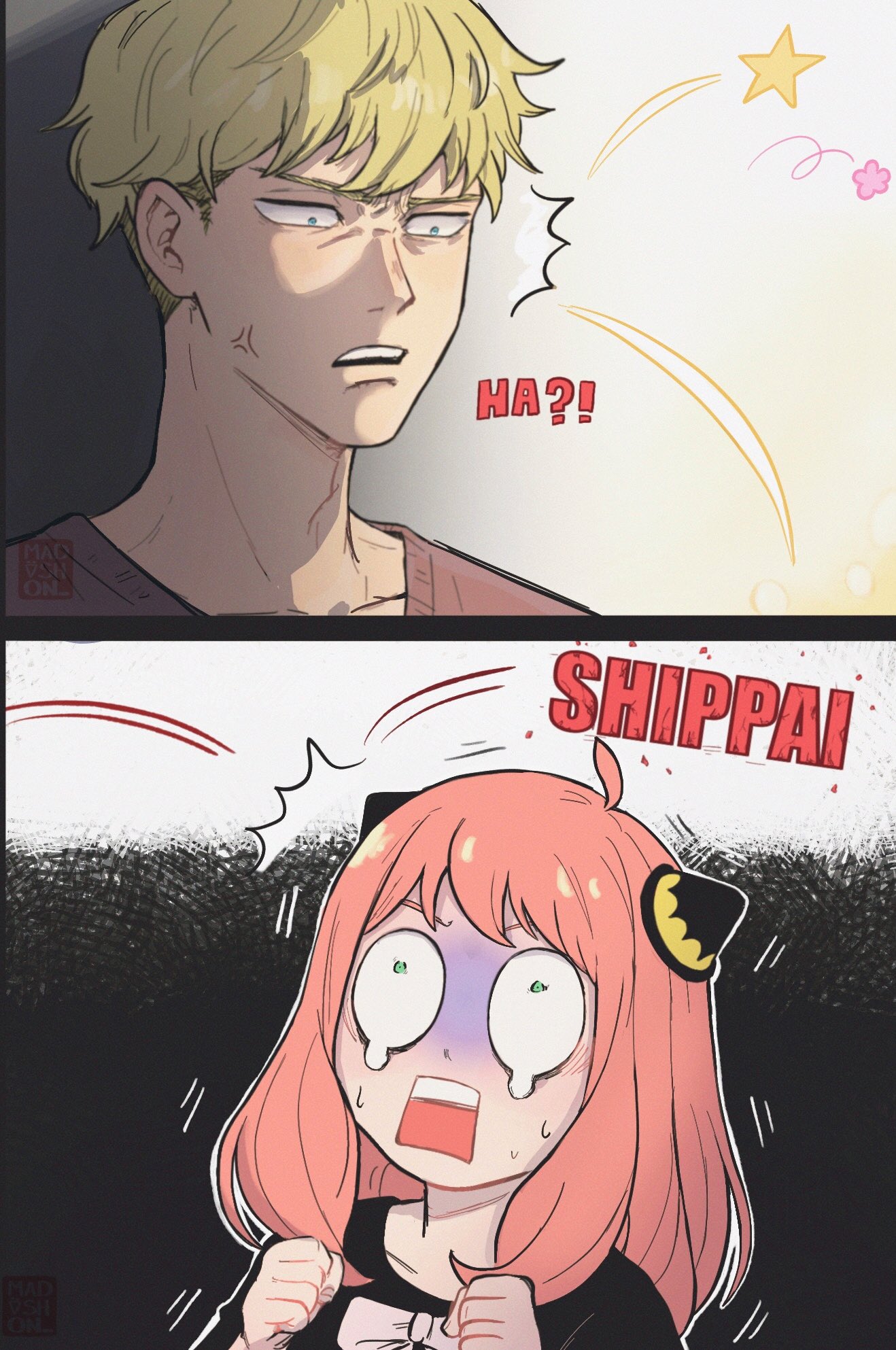 Safebooru - 1boy 1girl ahoge anger vein angry anya (spy x family) bangs black dress blush ...