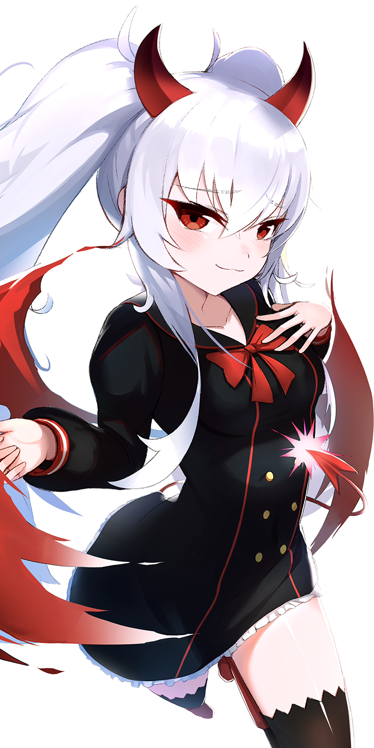 Safebooru - 1girl bangs black dress black legwear bombergirl bow bowtie closed mouth demon girl ...