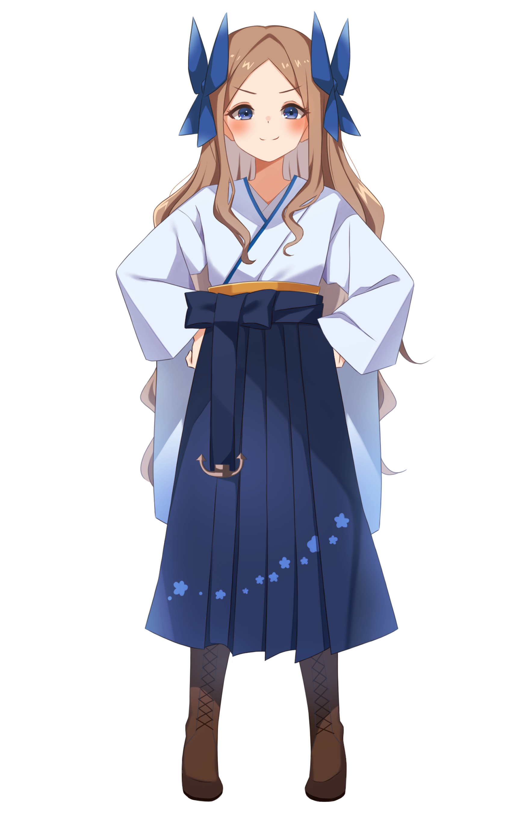 Safebooru - 1girl absurdres asakaze (kancolle) bangs blue bow blue eyes blue hakama boots bow ...