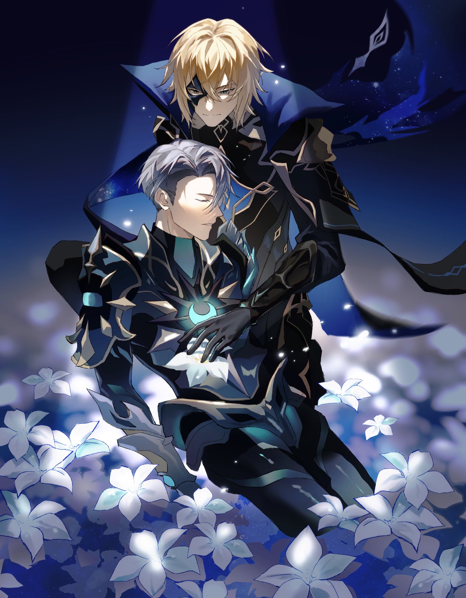 Safebooru - 2boys armored boots bangs black gloves blonde hair blue ...