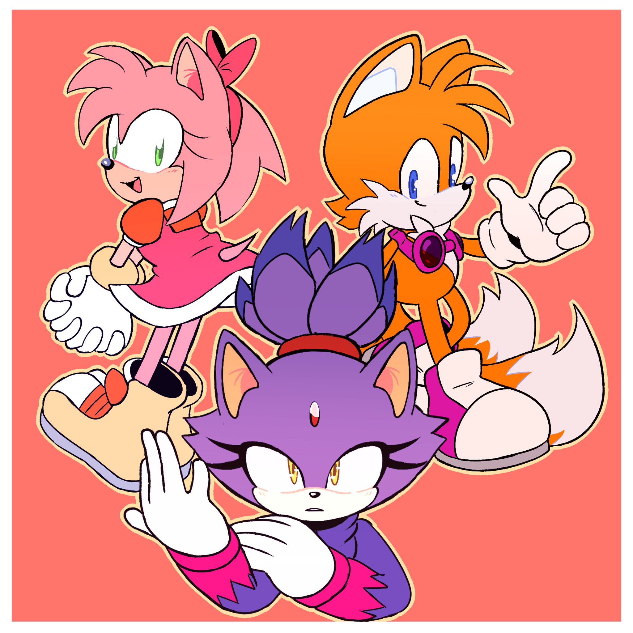 Safebooru - 1boy 2girls alternate costume amy rose animal ears animal nose bangs blaze the cat ...