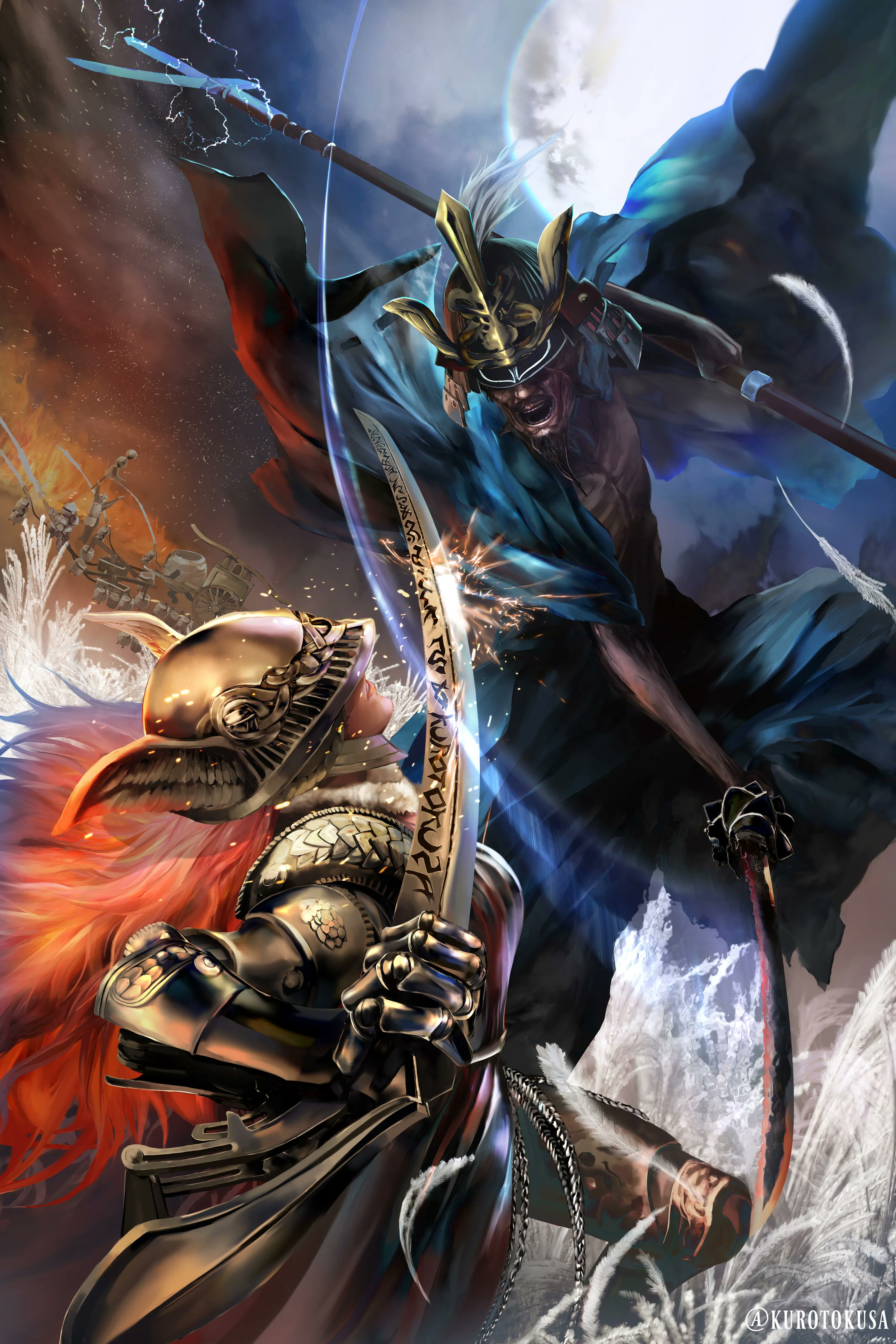 Safebooru - 1girl 3boys absurdres armor ashina isshin blade cape closed ...