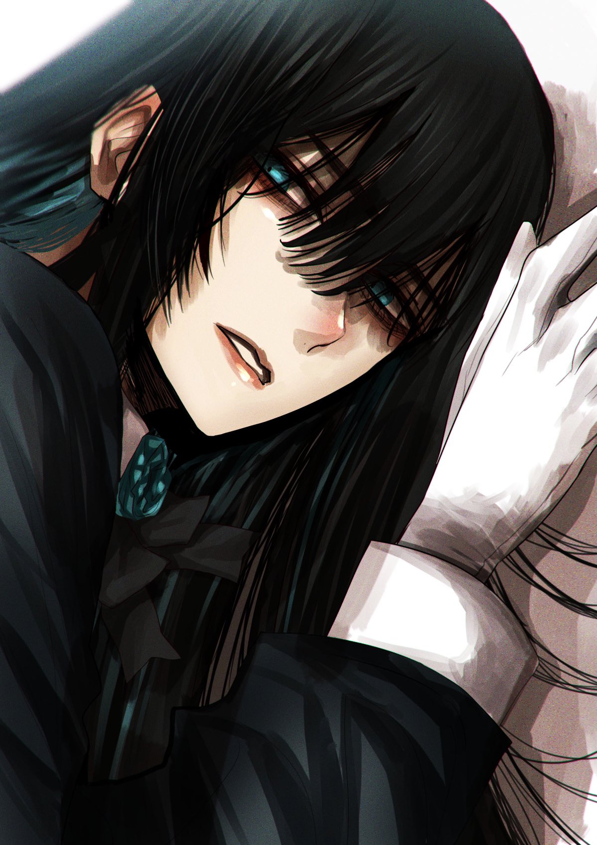 Safebooru - 1girl ado (singer) black bow black bowtie black hair black jacket blue eyes bow ...