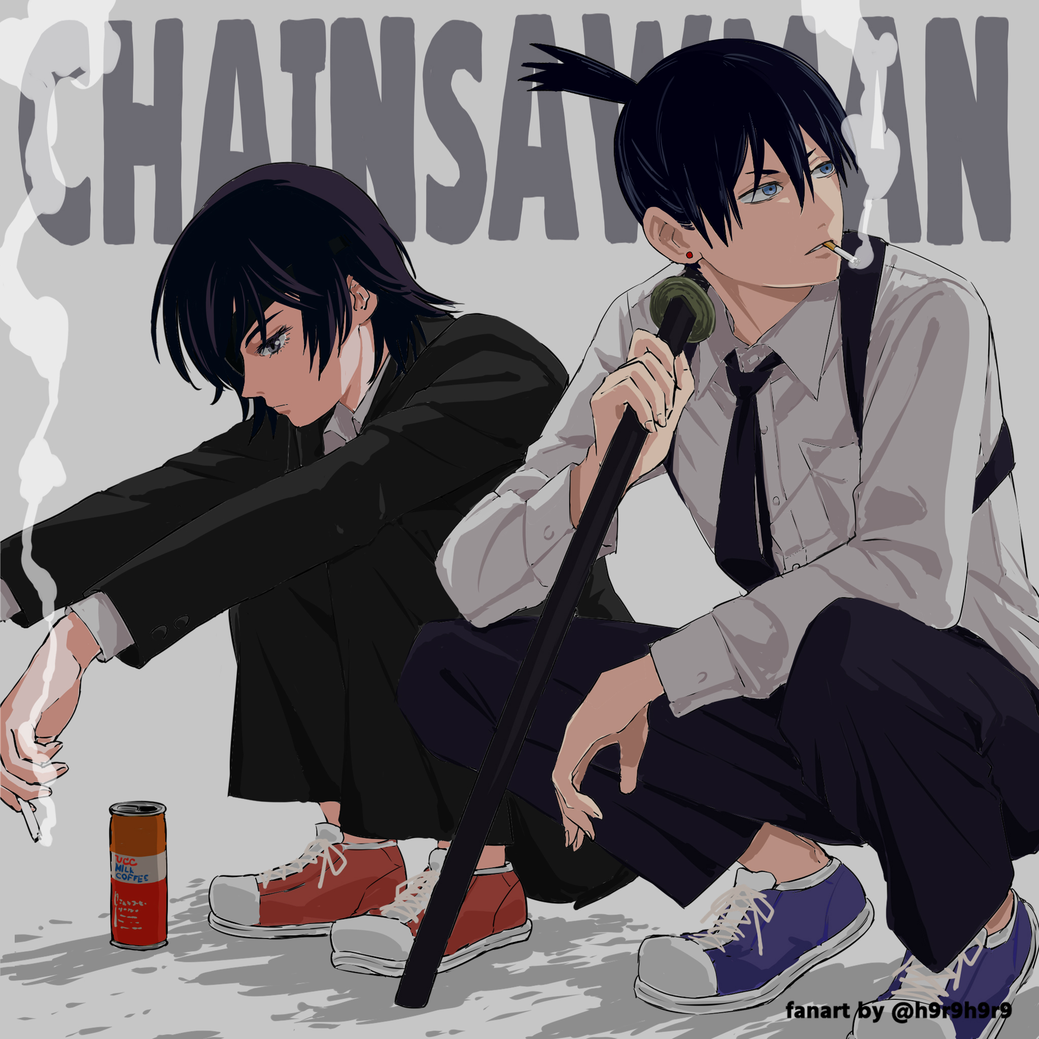 Safebooru - 1boy 1girl bangs black footwear black hair black necktie black pants black suit blue ...