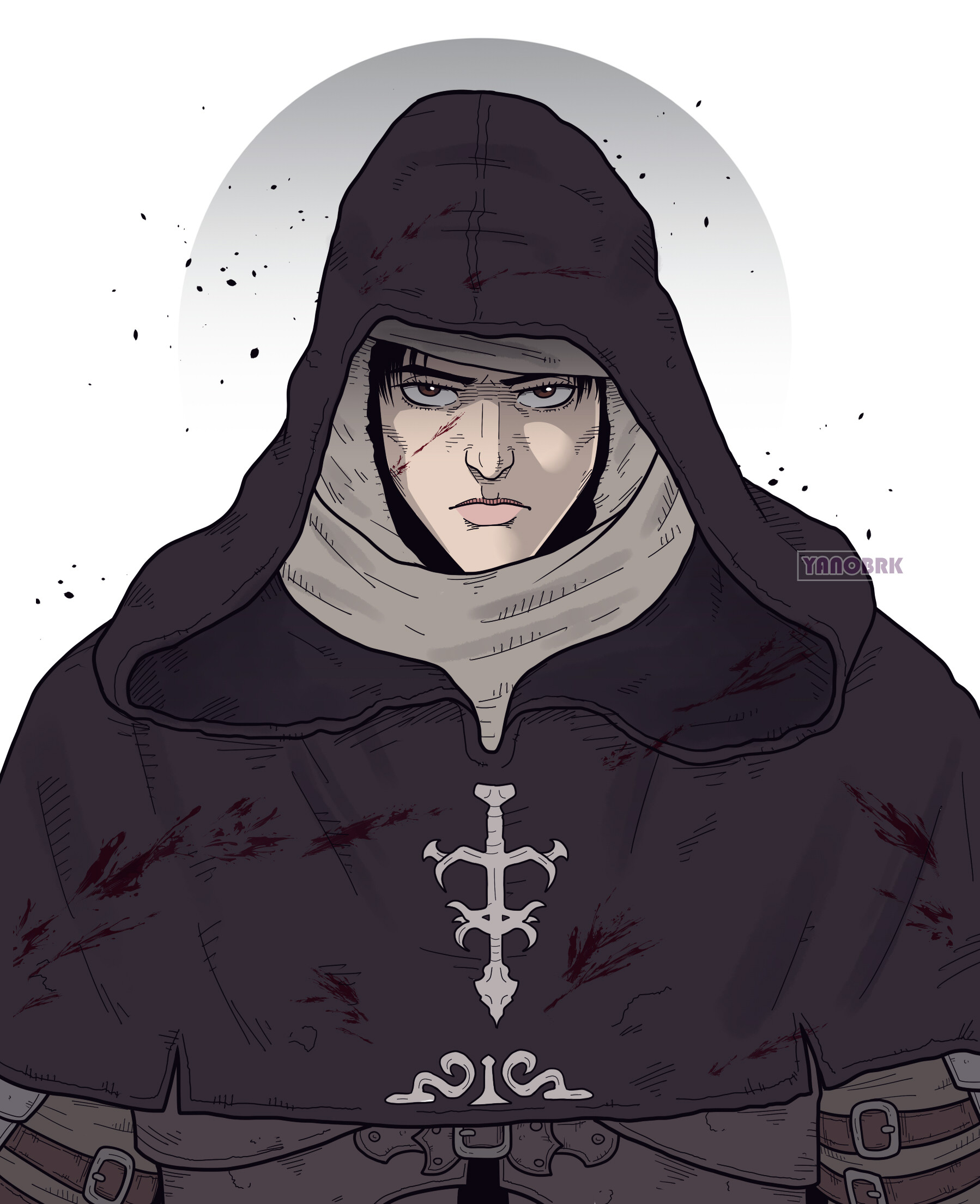 Safebooru - 1boy arm belt belt black hair blood blood on face brown capelet brown eyes capelet ...