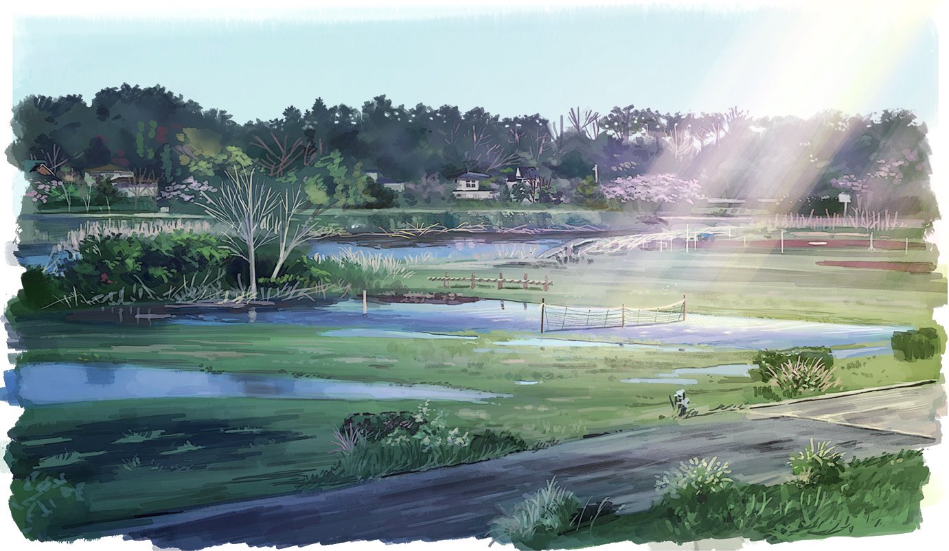 Safebooru - blue sky commentary request day grass lake nature no humans ...