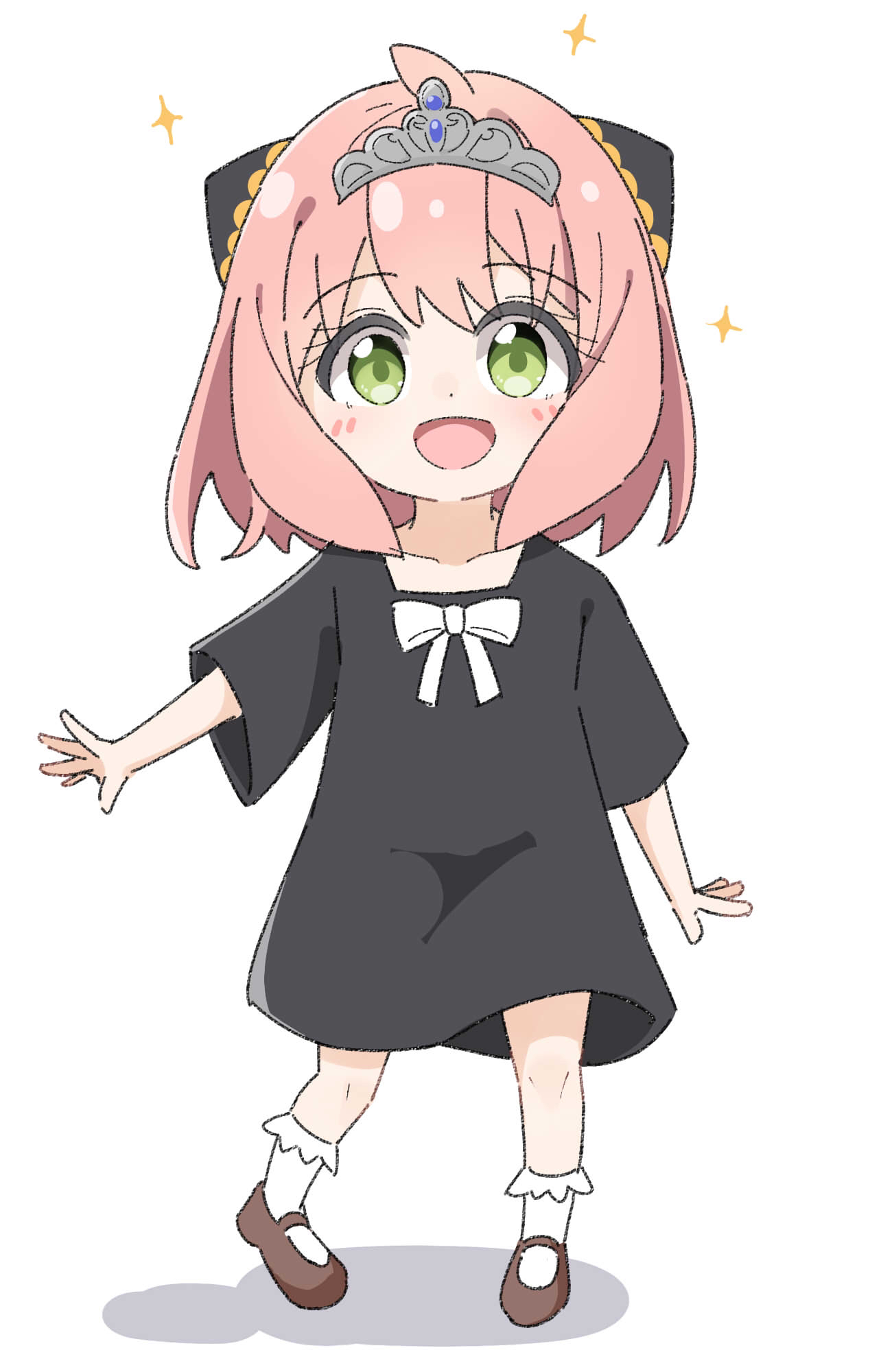 Safebooru - 1girl :d ahoge anya (spy x family) bangs black dress blush bobby socks bow brown ...