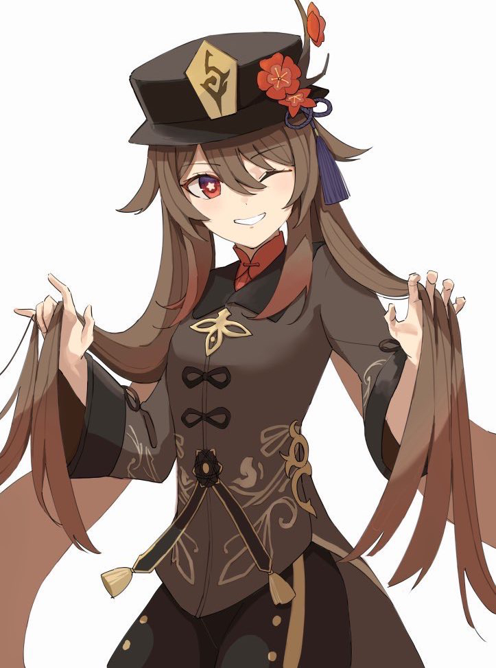 Safebooru - 1girl ;d brown hair flower fukacha wk genshin impact hand ...