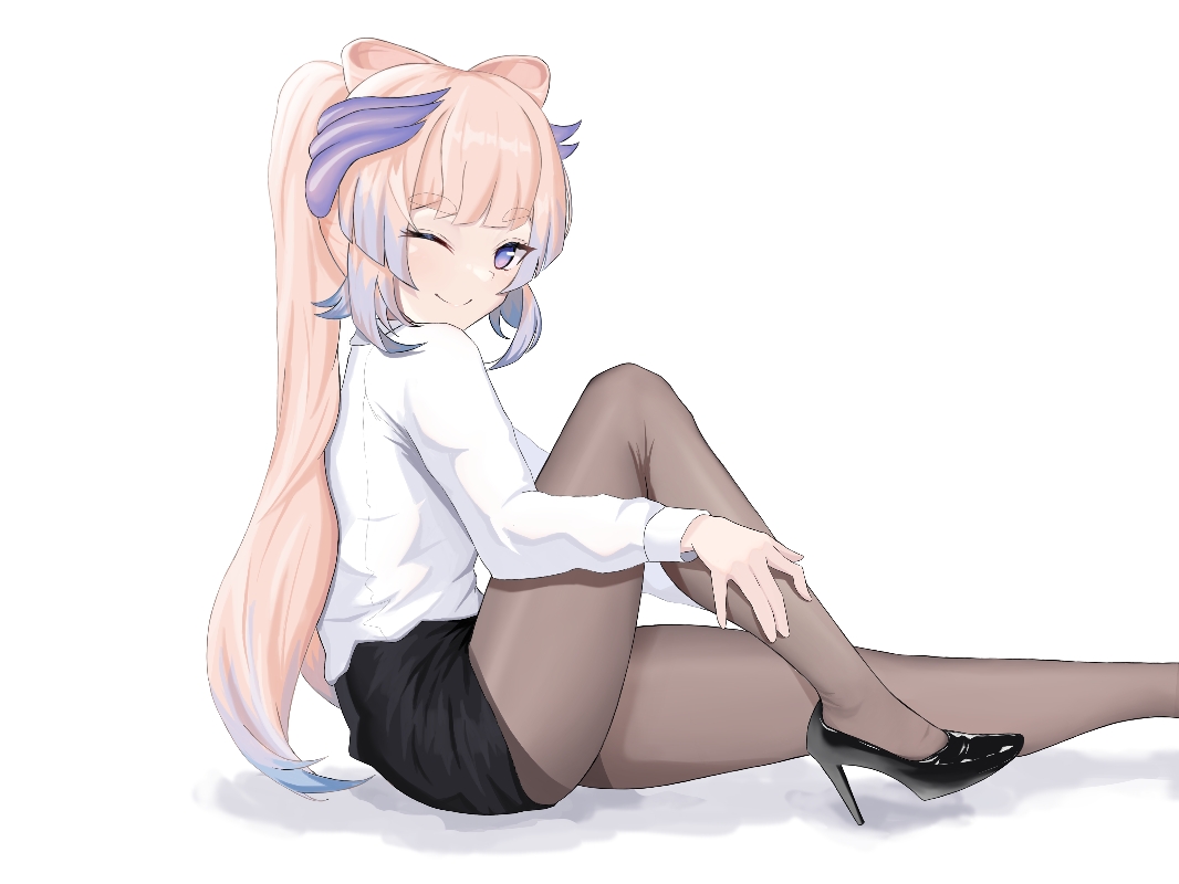 Safebooru - 1girl alternate costume bangs black footwear black legwear black skirt blunt bangs ...