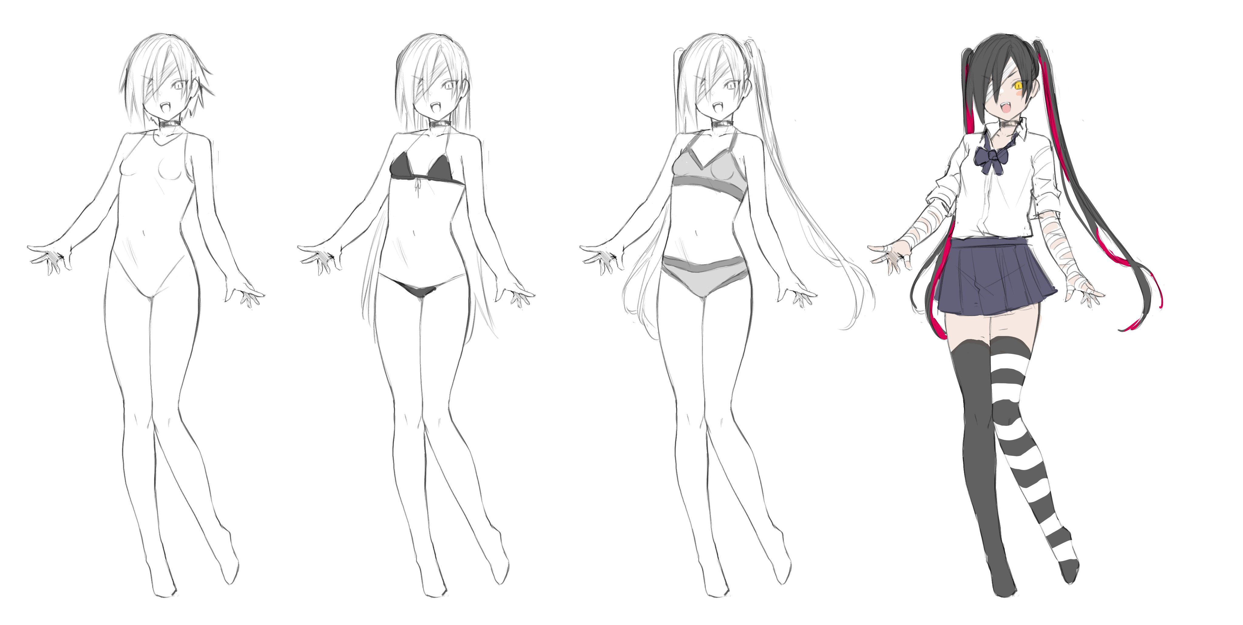 Safebooru - 1girl absurdres asymmetrical legwear bandage over one eye bandaged arm bandaged hand ...