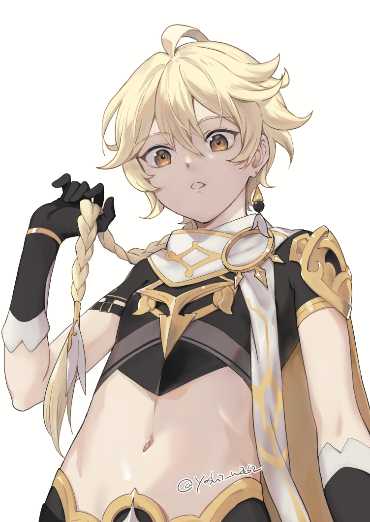 Safebooru - 1boy adjusting hair aether (genshin impact) ahoge belt black gloves blonde hair ...