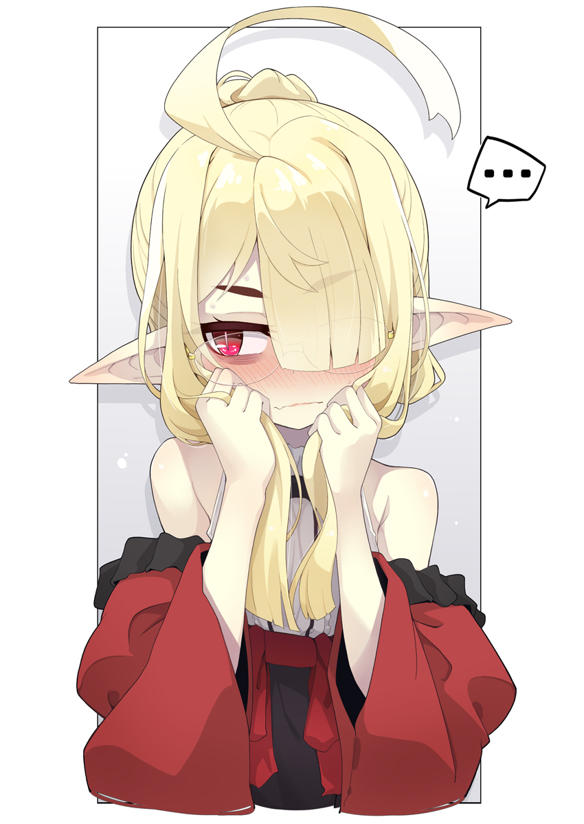 Safebooru - ... 1girl ahoge bare shoulders black skirt blonde hair blush closed mouth cropped ...