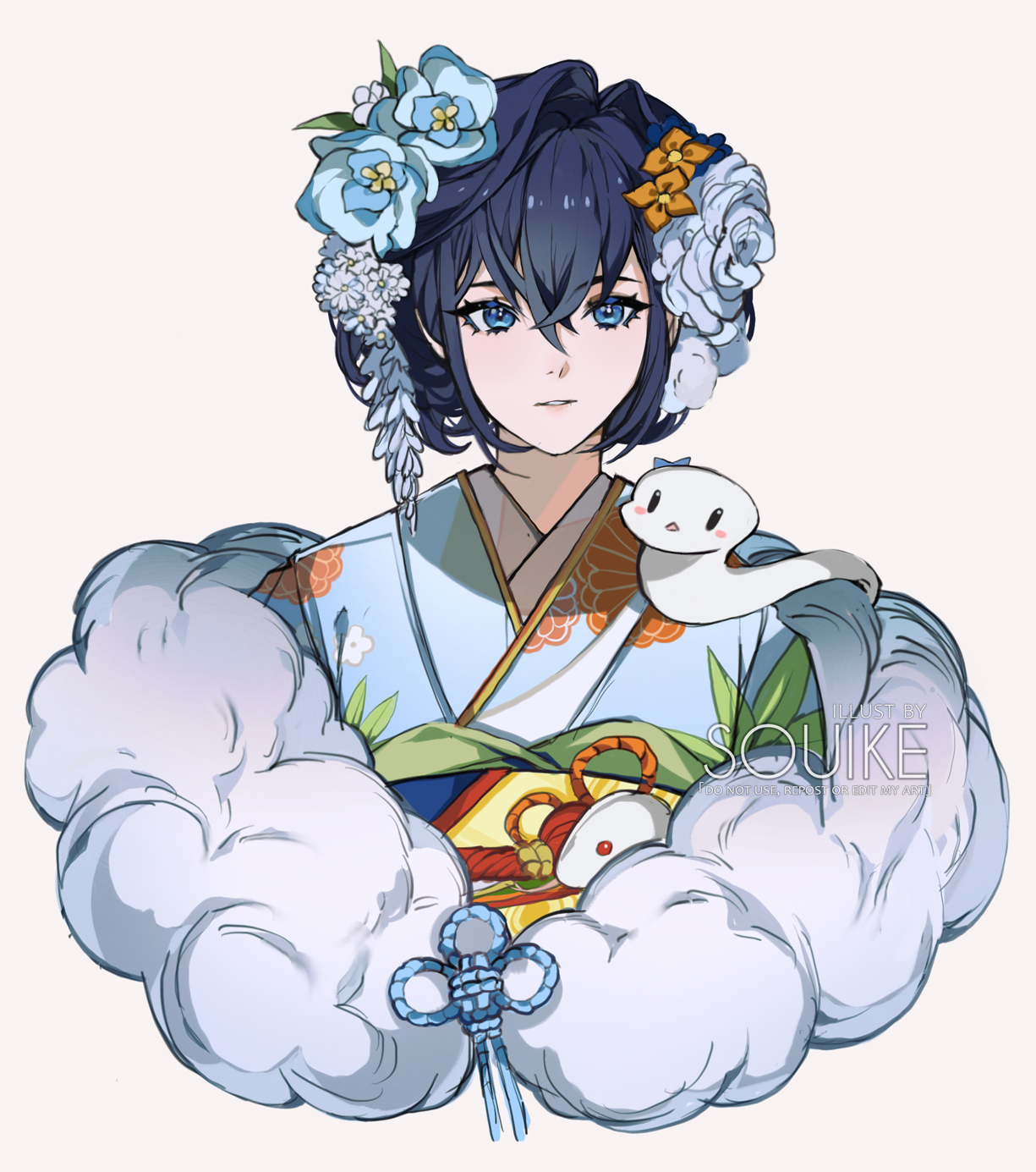 Safebooru - 1girl artist name banned artist black eyes blue eyes blue flower blue hair blue ...