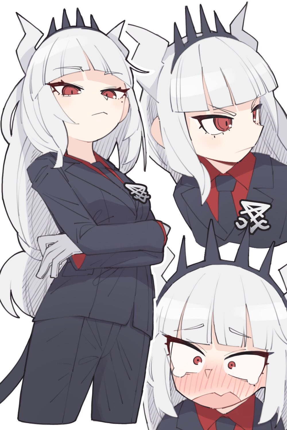 Safebooru - 1girl black jacket black necktie black pants blush closed ...