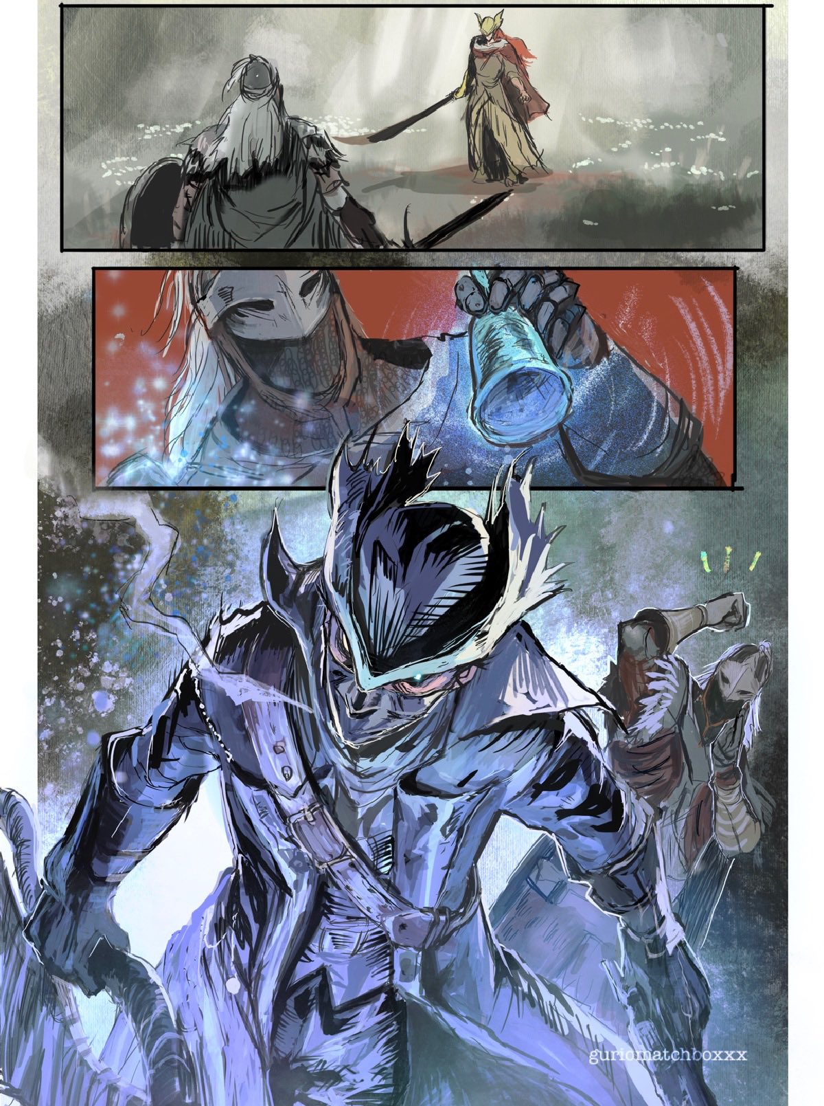 Safebooru - 1girl 2boys armor bloodborne bloody wolf (elden ring) boots ...