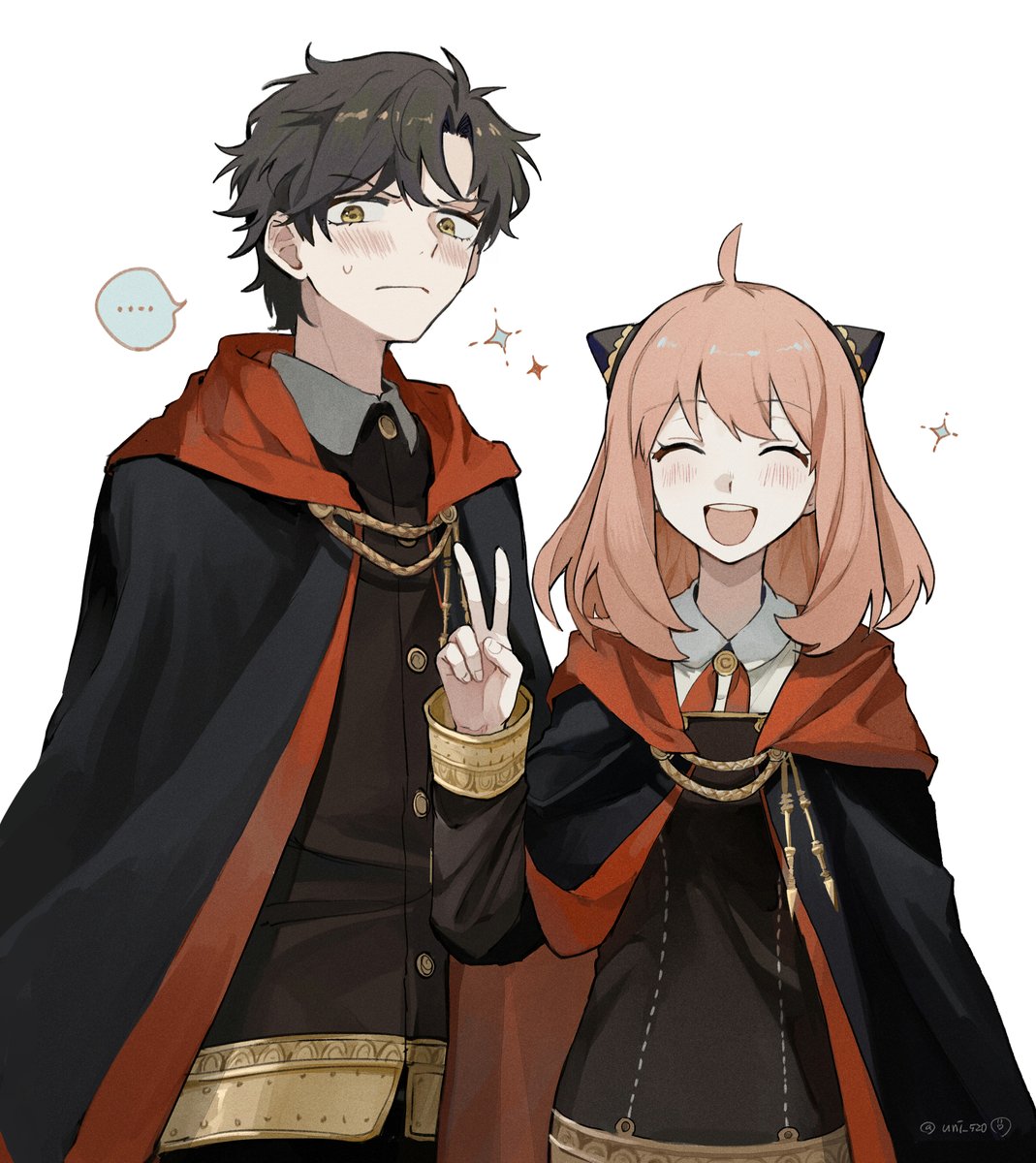 Safebooru - ... 1boy 1girl ahoge anya (spy x family) bangs black eyes black hair blush buttons ...