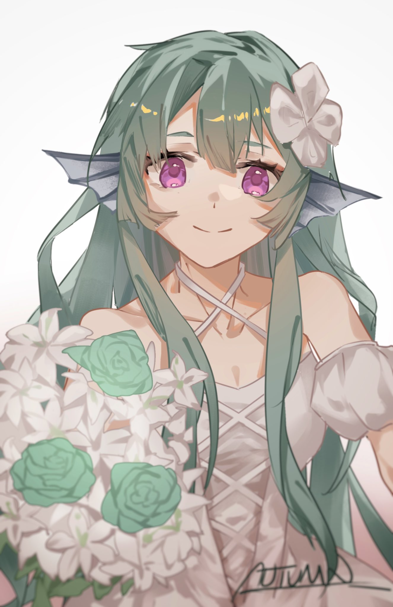 Safebooru - bouquet breasts collarbone dress finana ryugu fish girl ...