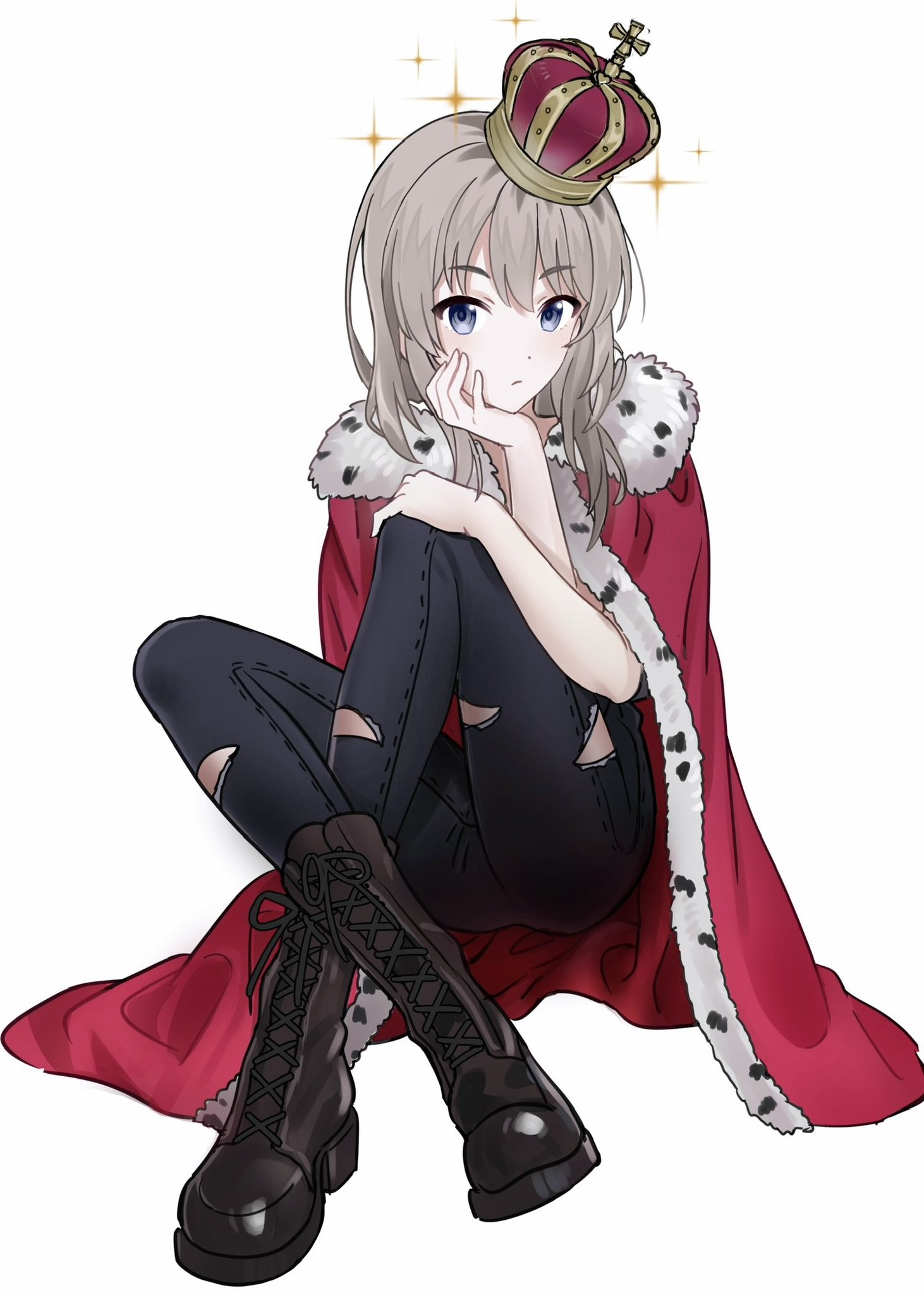 Safebooru - 1girl bestramos black footwear black pants blue eyes boots cape cross-laced footwear ...