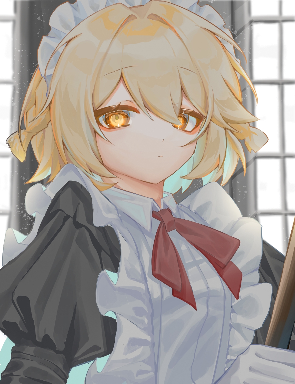 Safebooru - 1girl alternate costume apron blonde hair closed mouth double-parted bangs enmaided ...