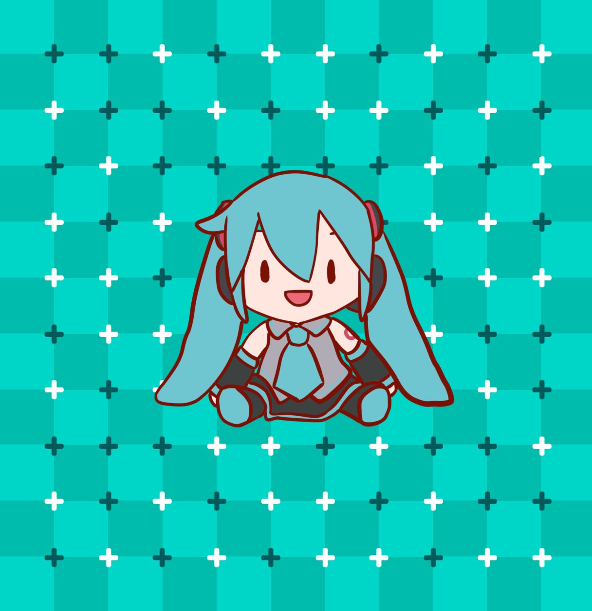 Safebooru - :d aqua background aqua hair aqua necktie bare shoulders ...