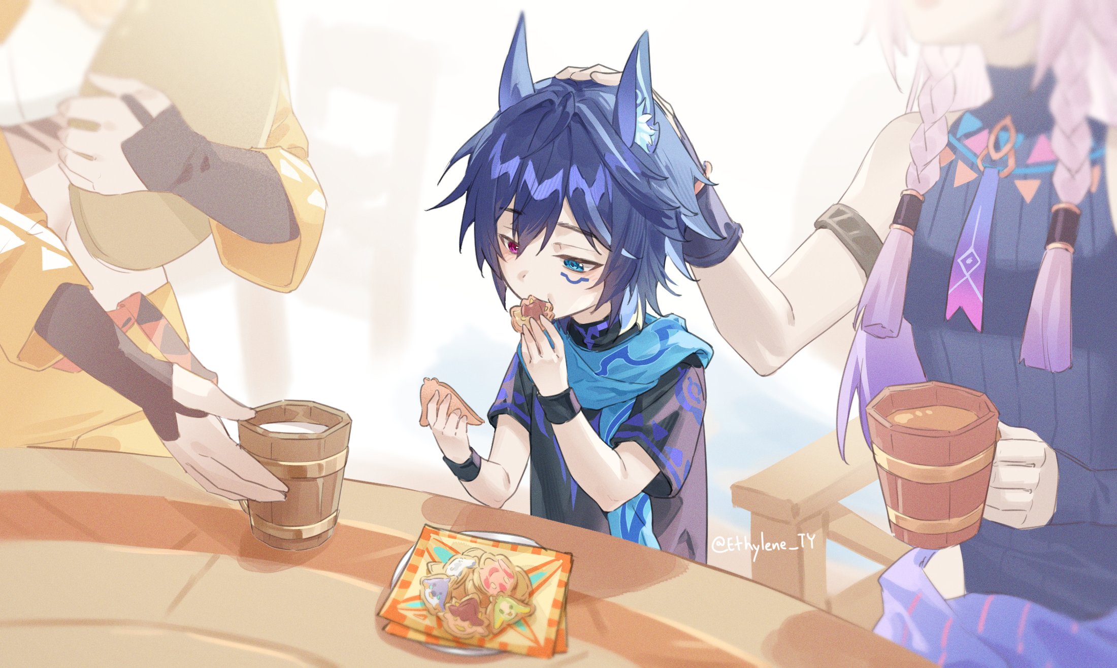 Safebooru - 1boy 2girls aged down animal ear fluff animal ears artist name black gloves black ...