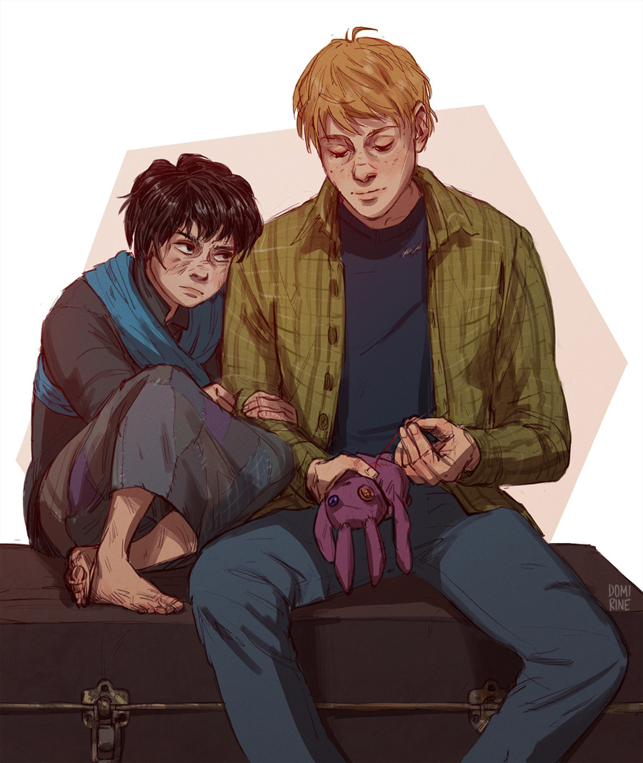 Safebooru - 1boy 1girl barefoot black dress black hair black sweater blonde hair blue pants blue ...