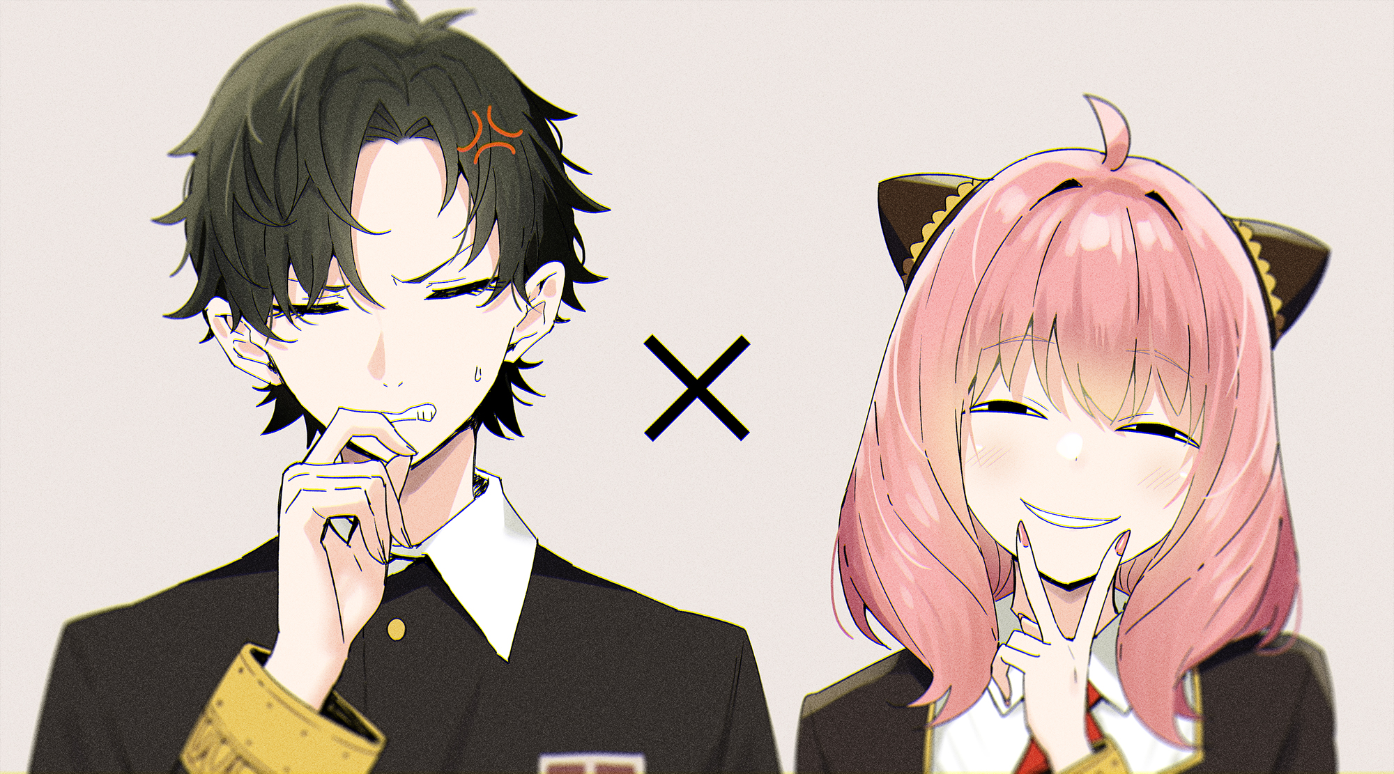 Safebooru - 1boy 1girl anger vein anya's heh face (meme) anya (spy x family) black hair damian ...