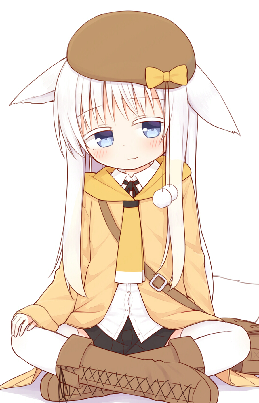 Safebooru - 1girl animal ears ayanepuna bag bangs beret black skirt blue eyes blush boots bow ...