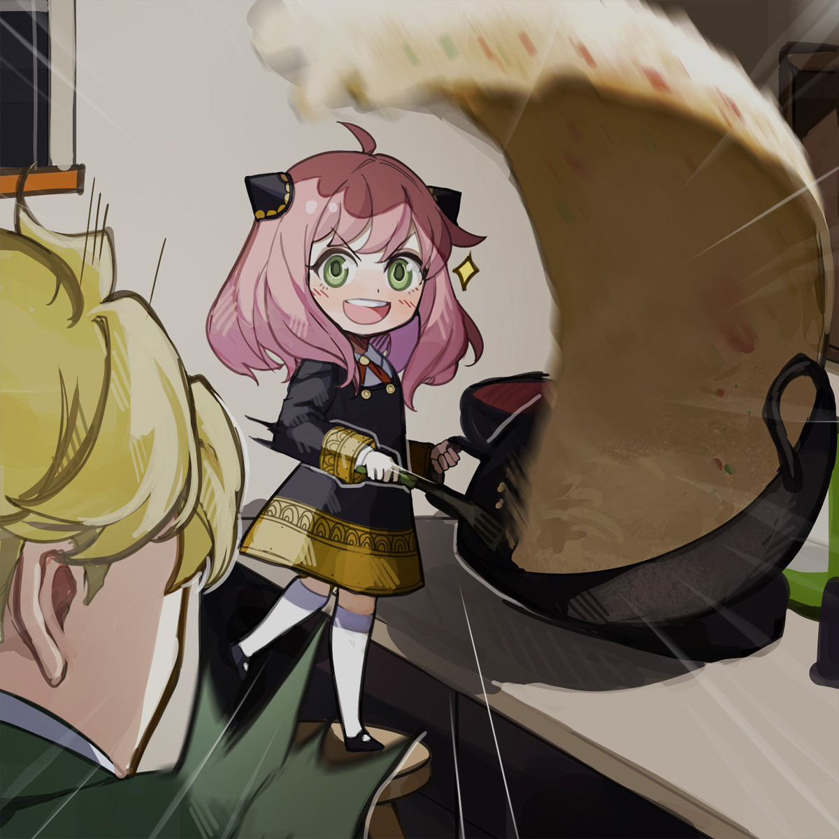 Safebooru - 1boy 1girl ahoge anya (spy x family) bangs blonde hair child cooking dress eden ...