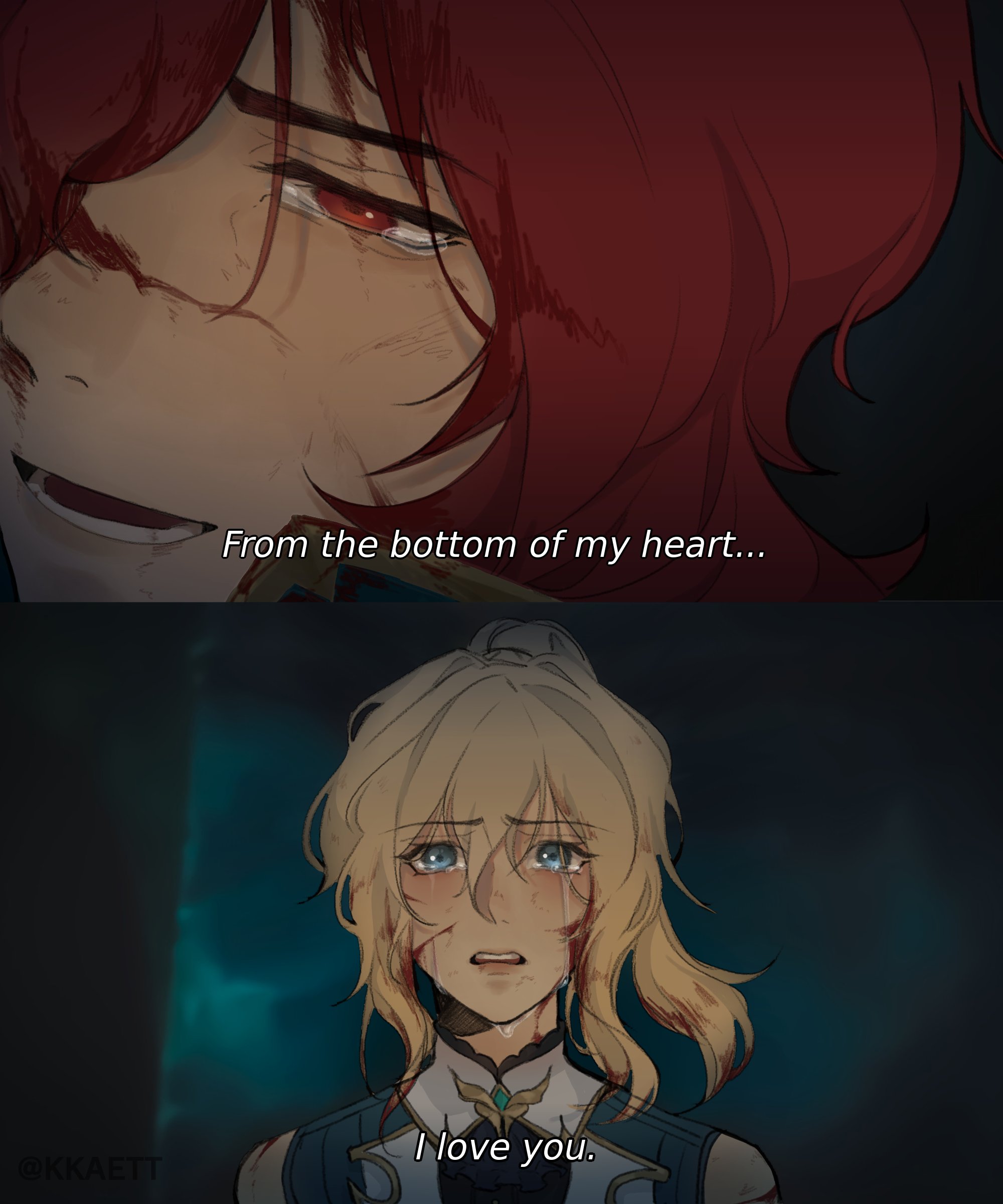 Safebooru - 1boy 1girl absurdres bangs bare shoulders blonde hair blood blood on face blue eyes ...