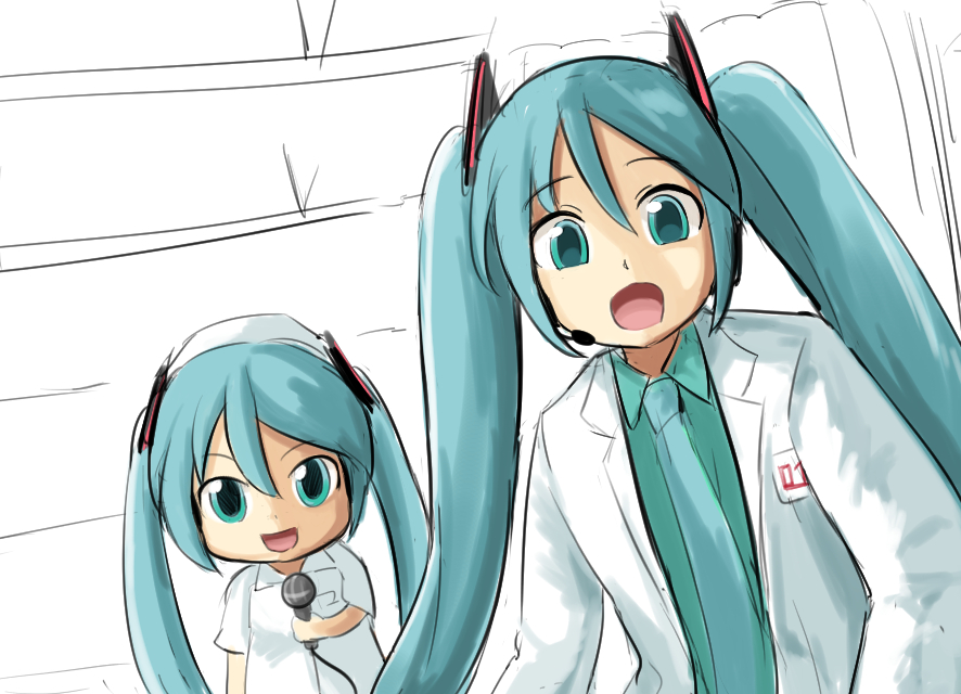 Safebooru - 2girls aqua eyes aqua hair aqua necktie aqua shirt coat ...