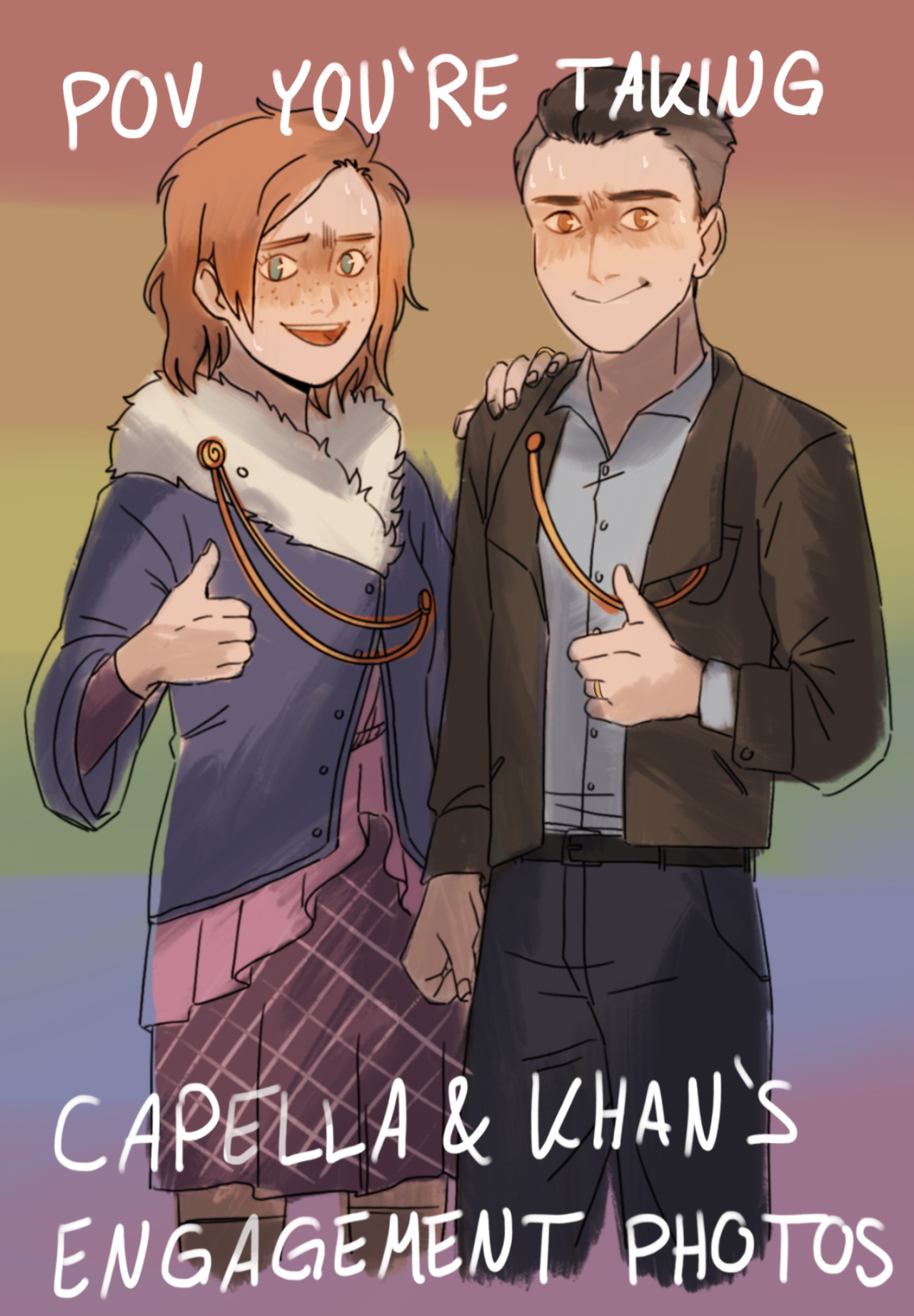 Safebooru - 1boy 1girl awkward belt black pants blue jacket blue shirt ...