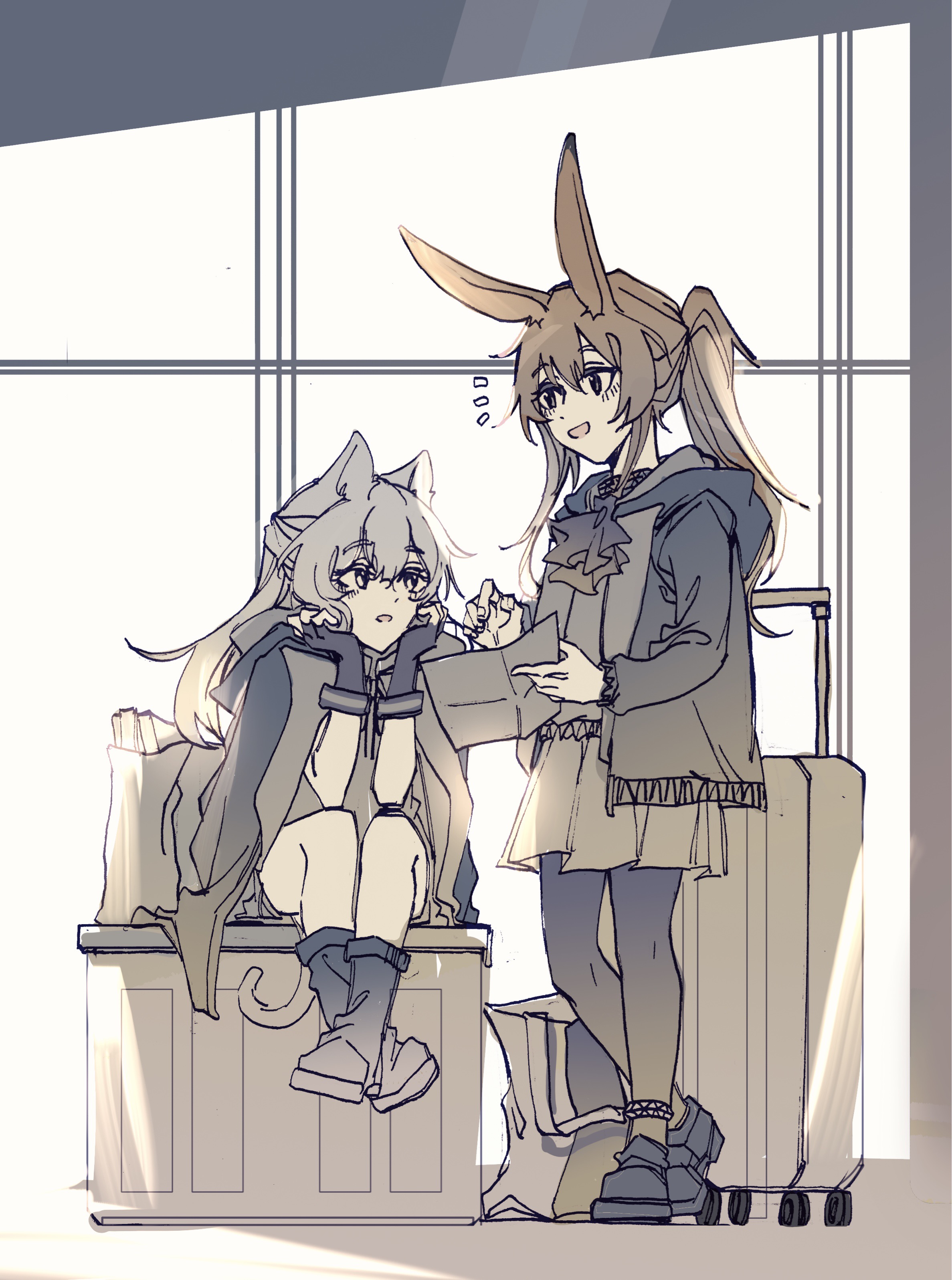 Safebooru - 2girls absurdres amiya (arknights) animal ears arknights ascot bangs blush cat ears ...