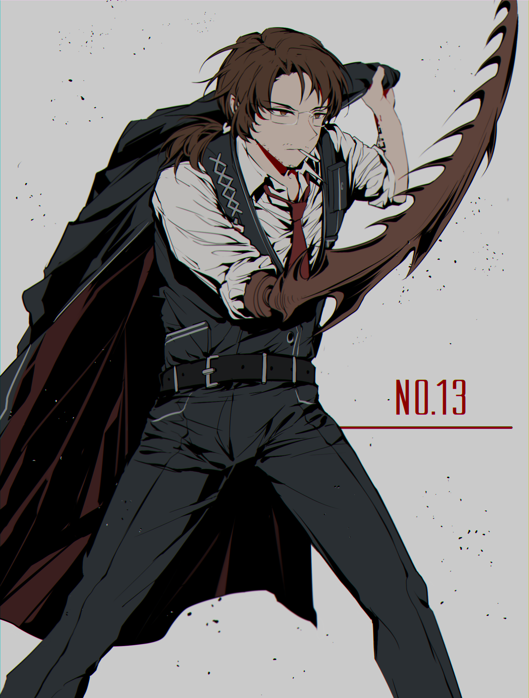 Safebooru - black pants brown eyes brown hair cigarette coat facial ...