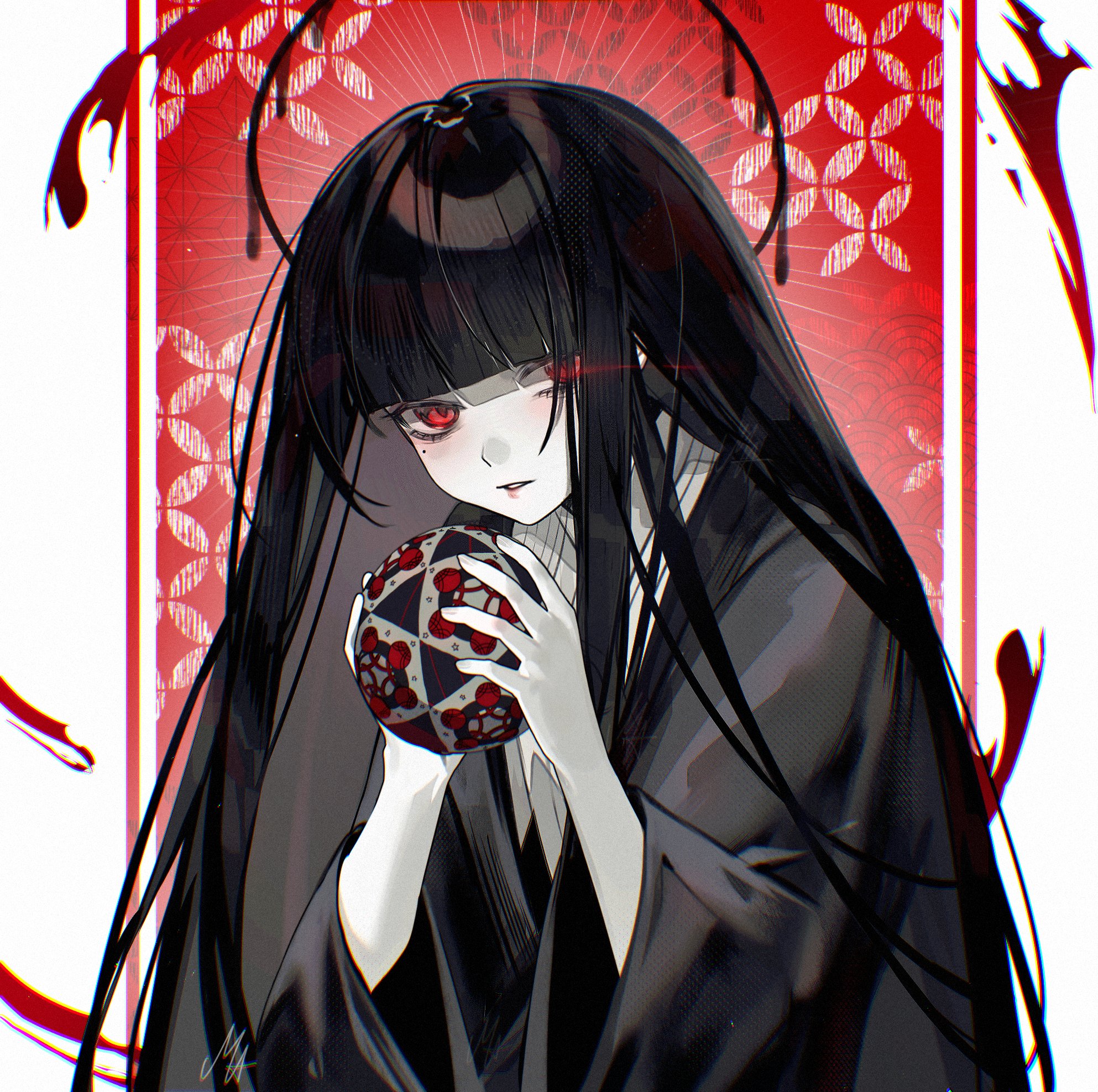 Safebooru - 1girl alternate costume ani 019 ball black hair black halo ...