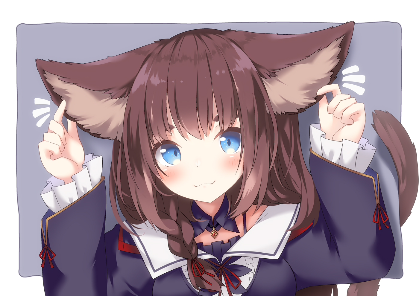 Safebooru - 1girl :3 animal ear fluff animal ears bangs black jacket blue eyes braid brown hair ...